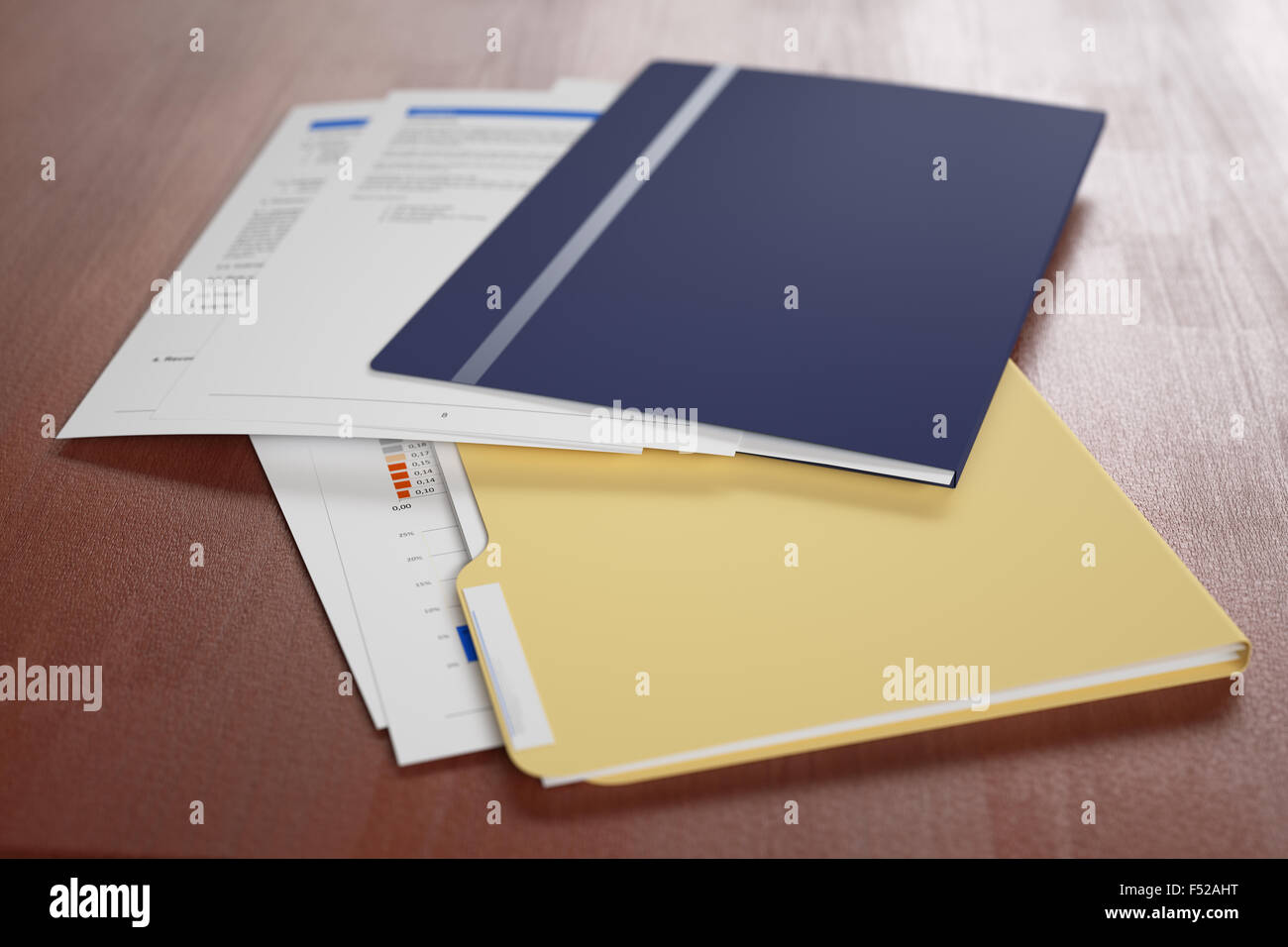 Stack of business reports on wooden table Stock Photo - Alamy