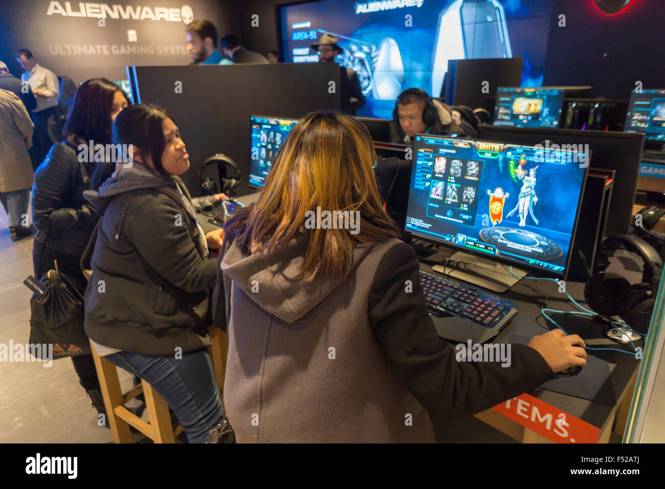 New York, USA. 26th October, 2015. Gamers on Alienware PC's in the ...