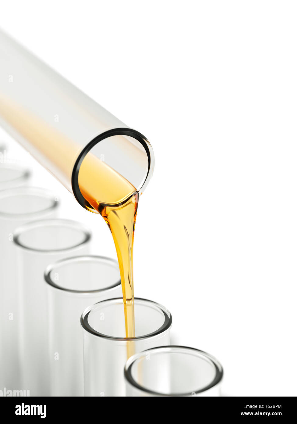 Pouring liquid in laboratory glassware on white background Stock Photo ...