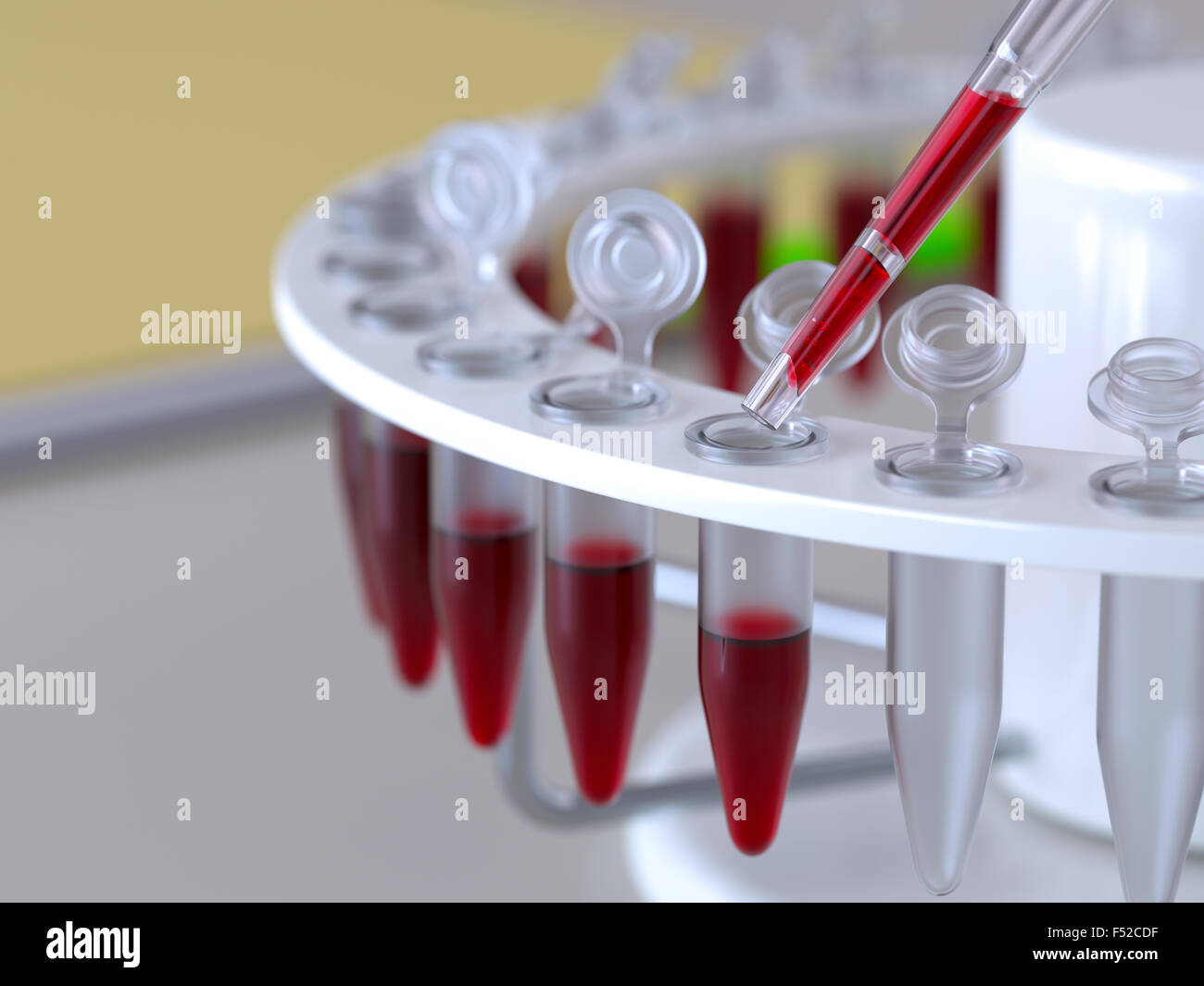 Dropping blood sample in test-tube close-up Stock Photo - Alamy
