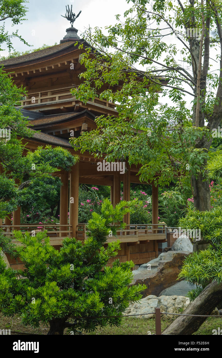 Song Cha Zie building overlooking blue pond, in Nan Lin Garden, Kowloon ...