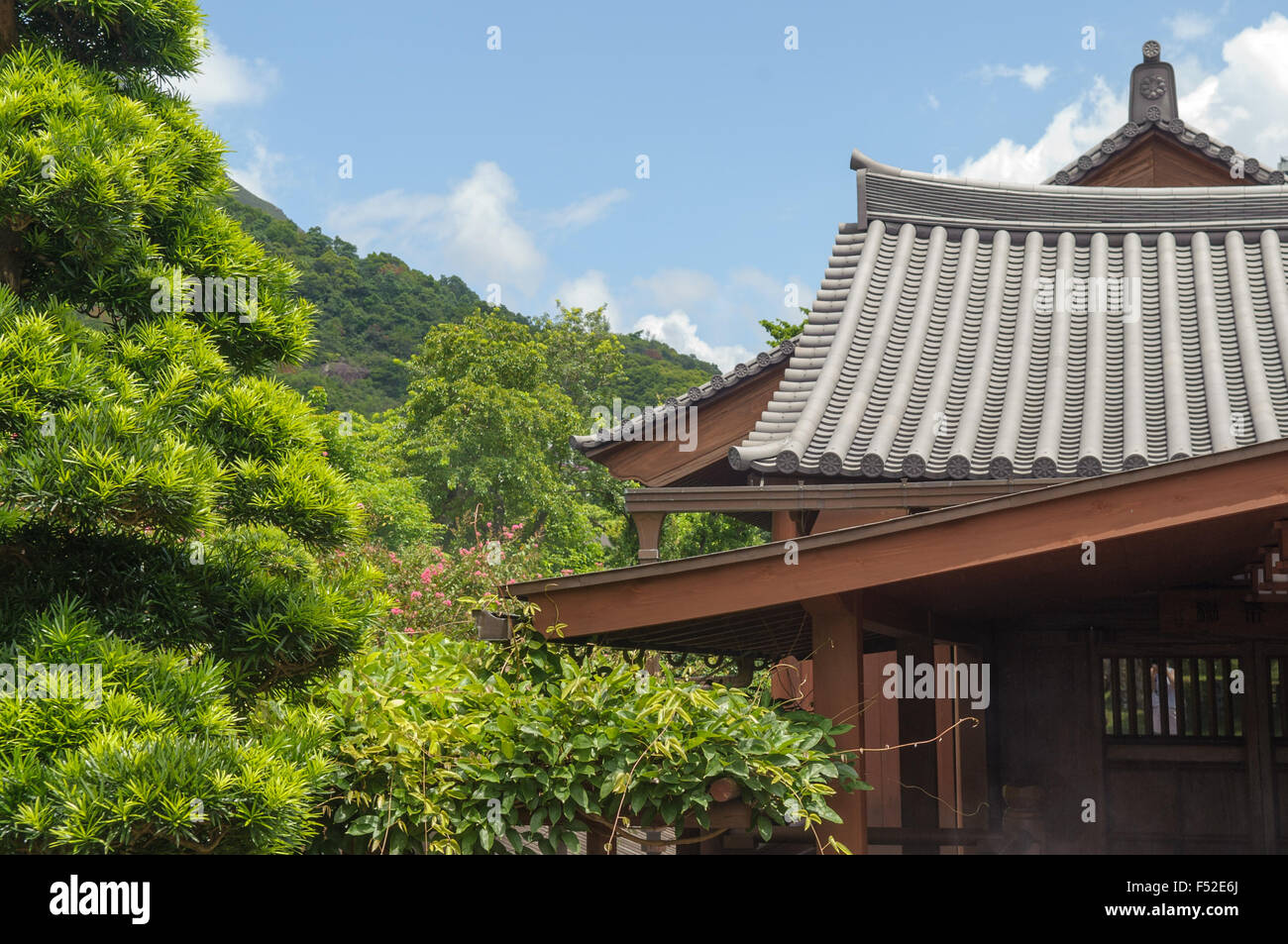 Song Cha Zie building overlooking blue pond, in Nan Lin Garden, Kowloon ...