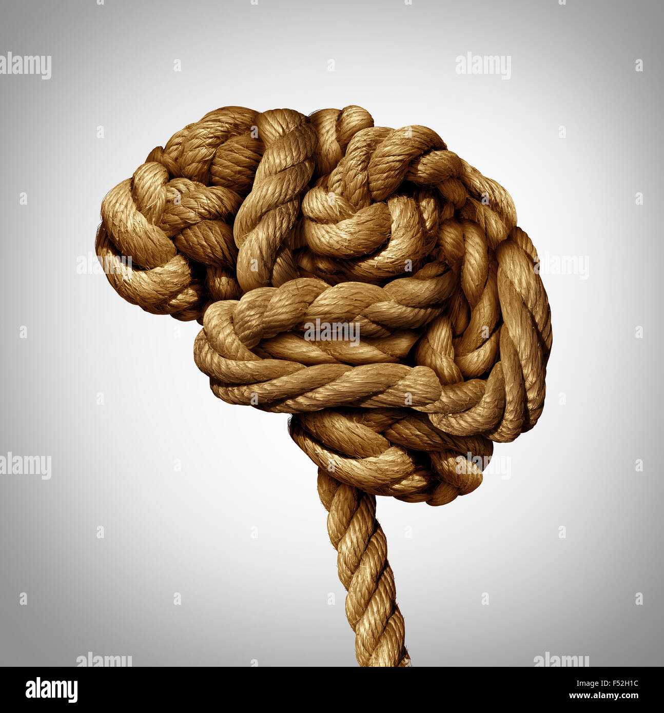 Tangled brain mental health concept as a rope twisted into a human ...