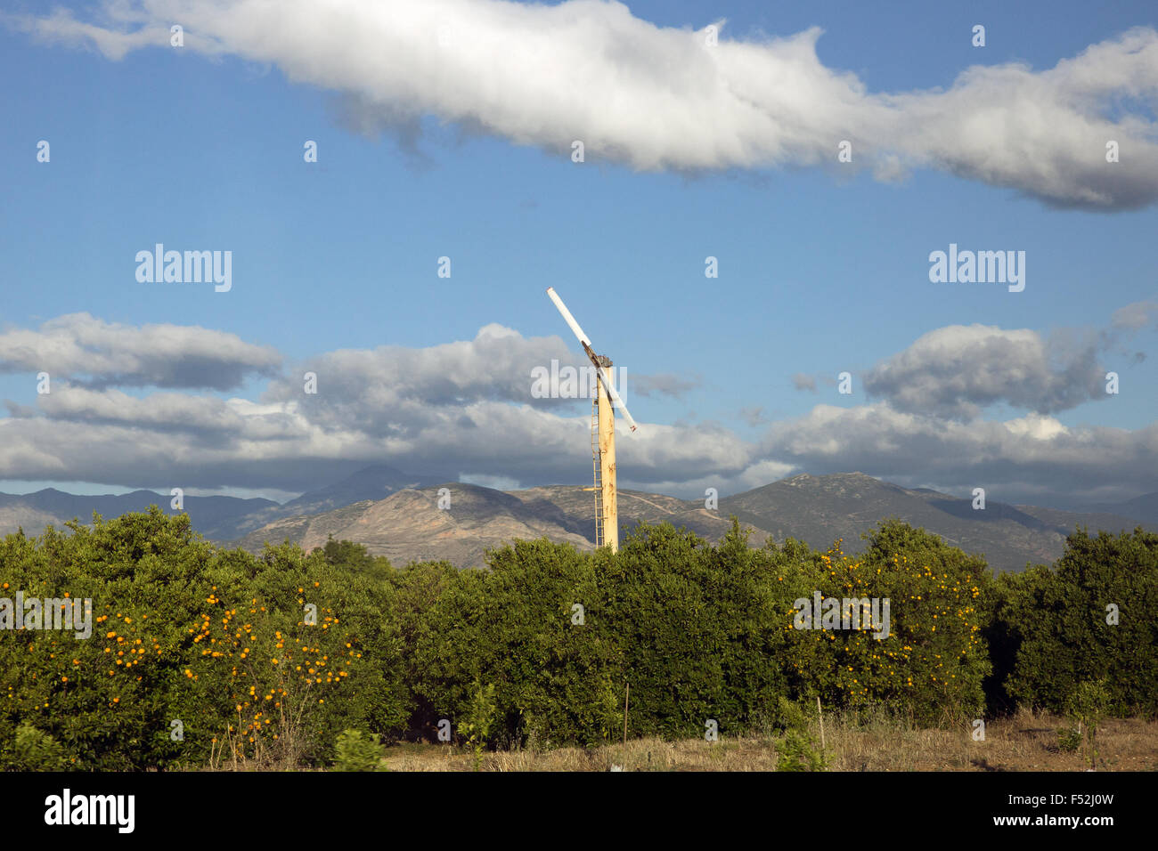 A wind machine used to help prevent frost that may affect the fruit of ...