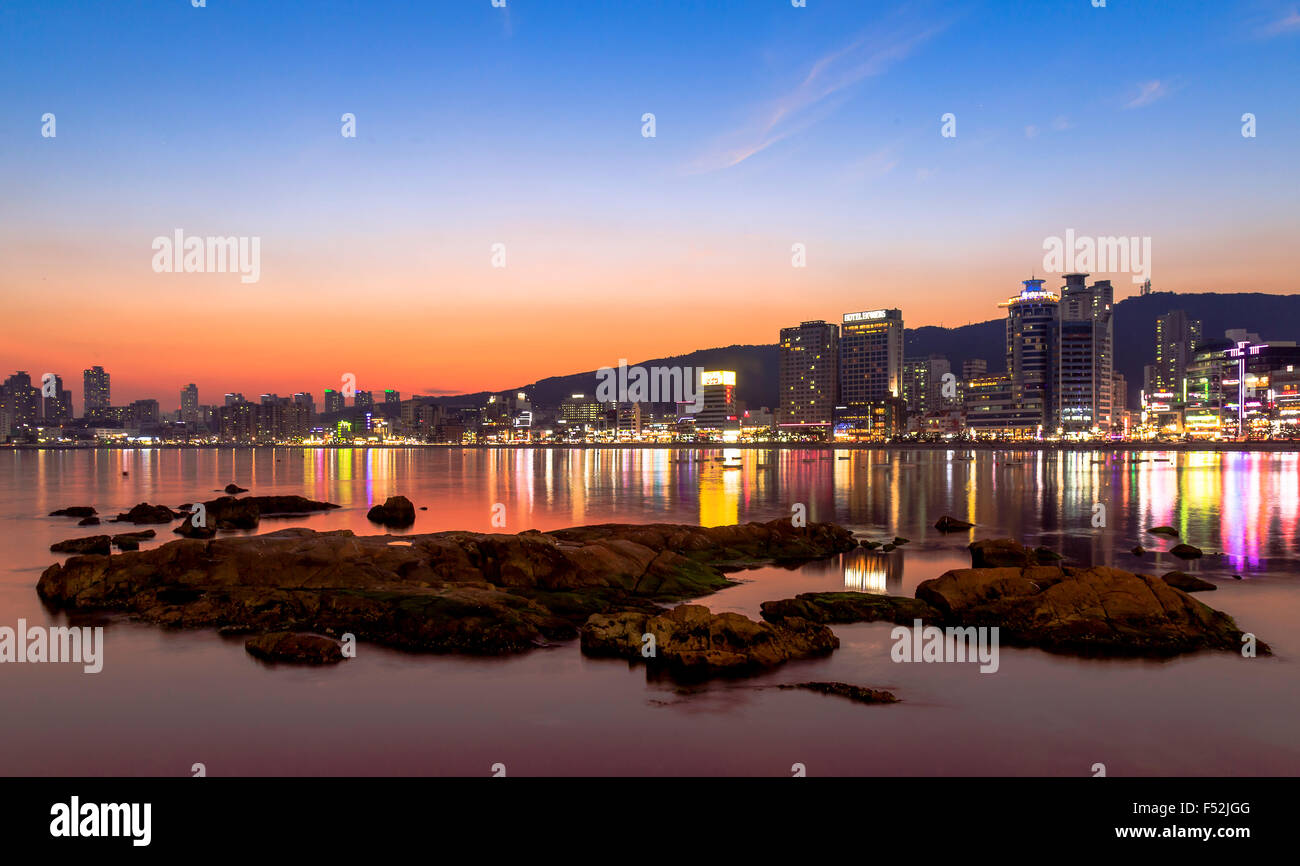 Gwangalli Beach Skyline by Night Stock Photo - Alamy