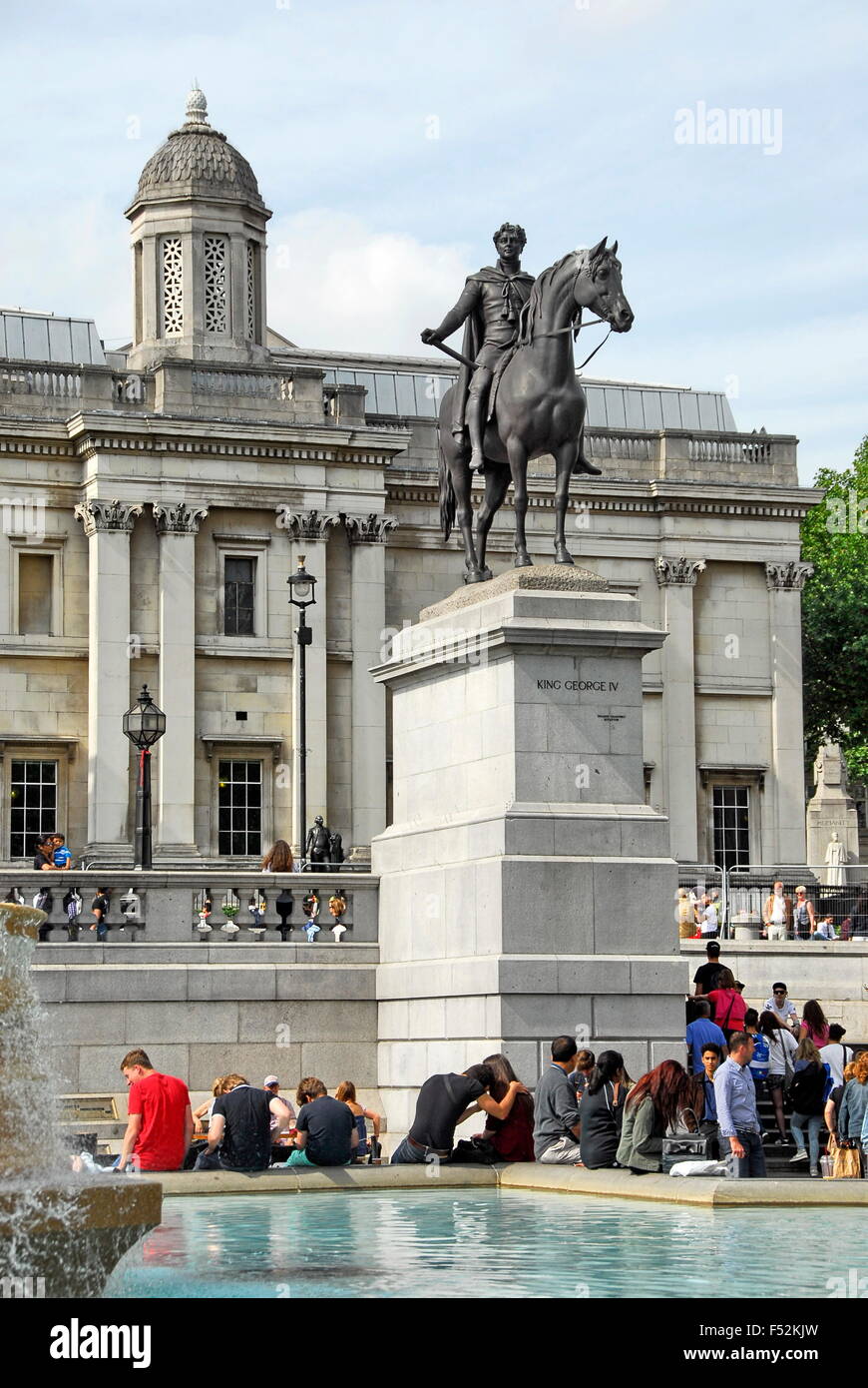 Statue of King George IV in Trafalgar Square with the National Gallery ...