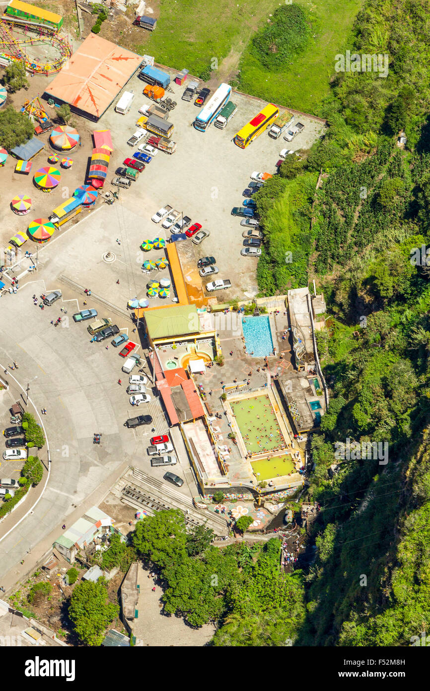 Aerial Vertical Shot From High Altitude Of A Touristic Complex In Banos ...