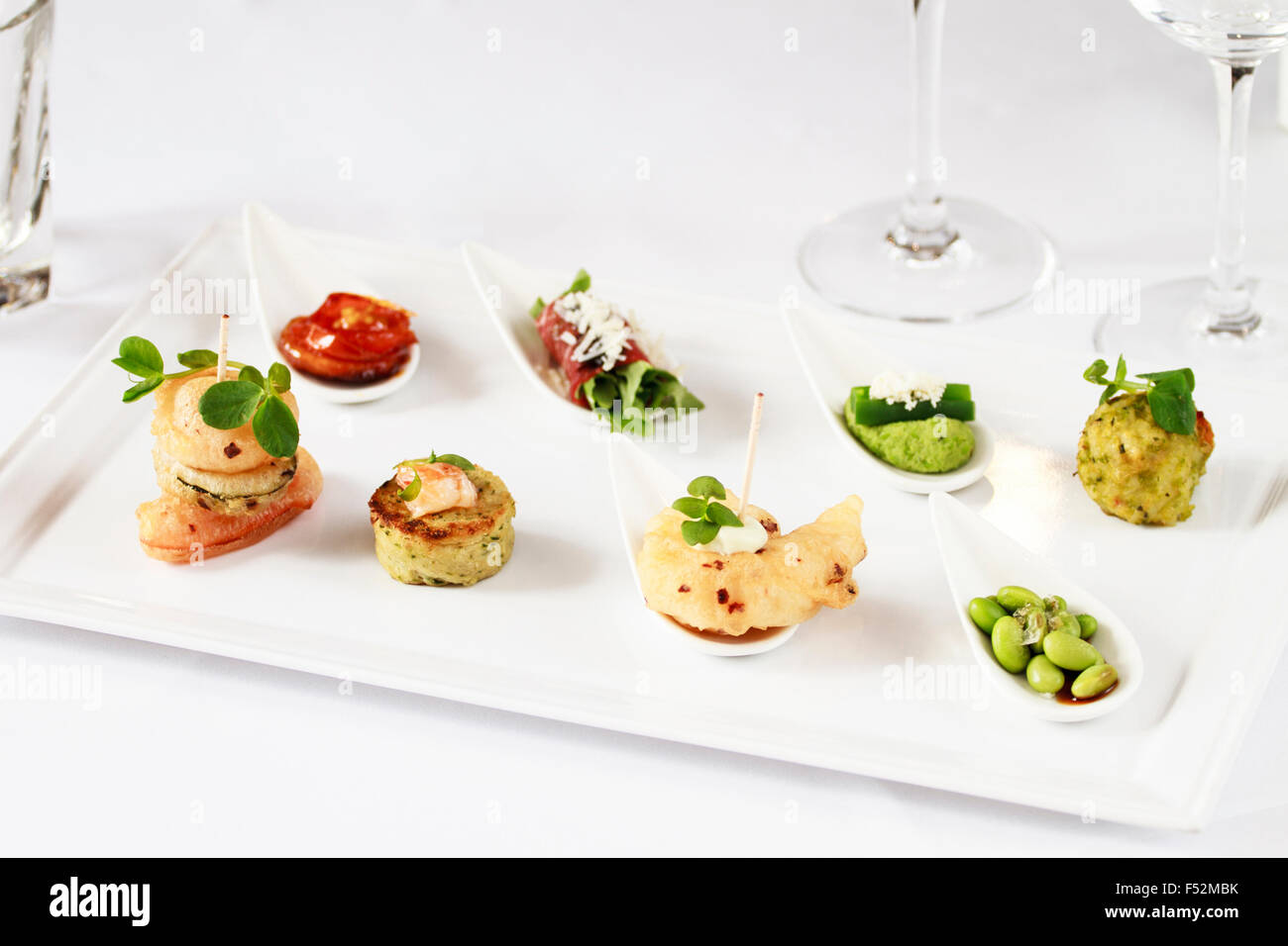 A platter with a selection of Canapes on white Stock Photo - Alamy