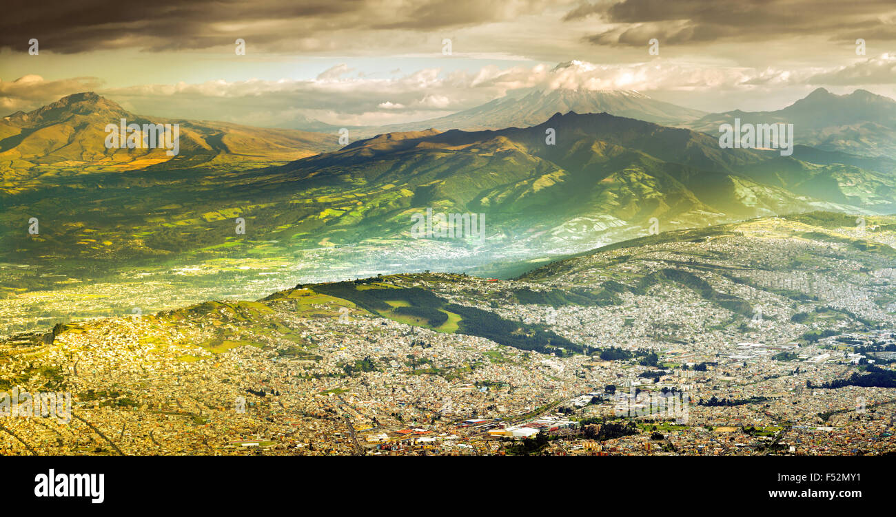 Large Panorama Of Quito With Cotopaxi Volcano In The Background Stock ...