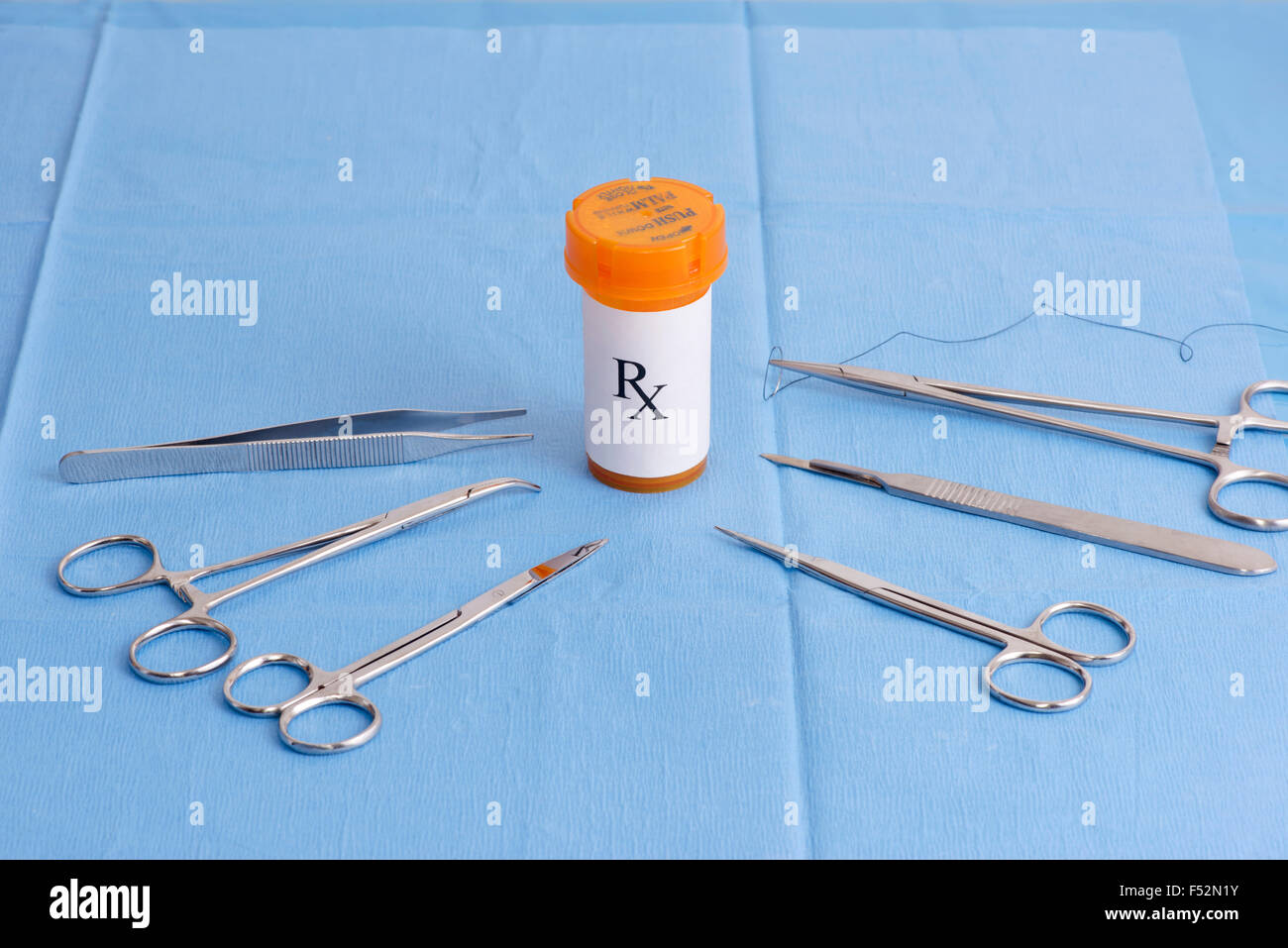 Prescription bottle with surgical instruments on sterile field Stock ...