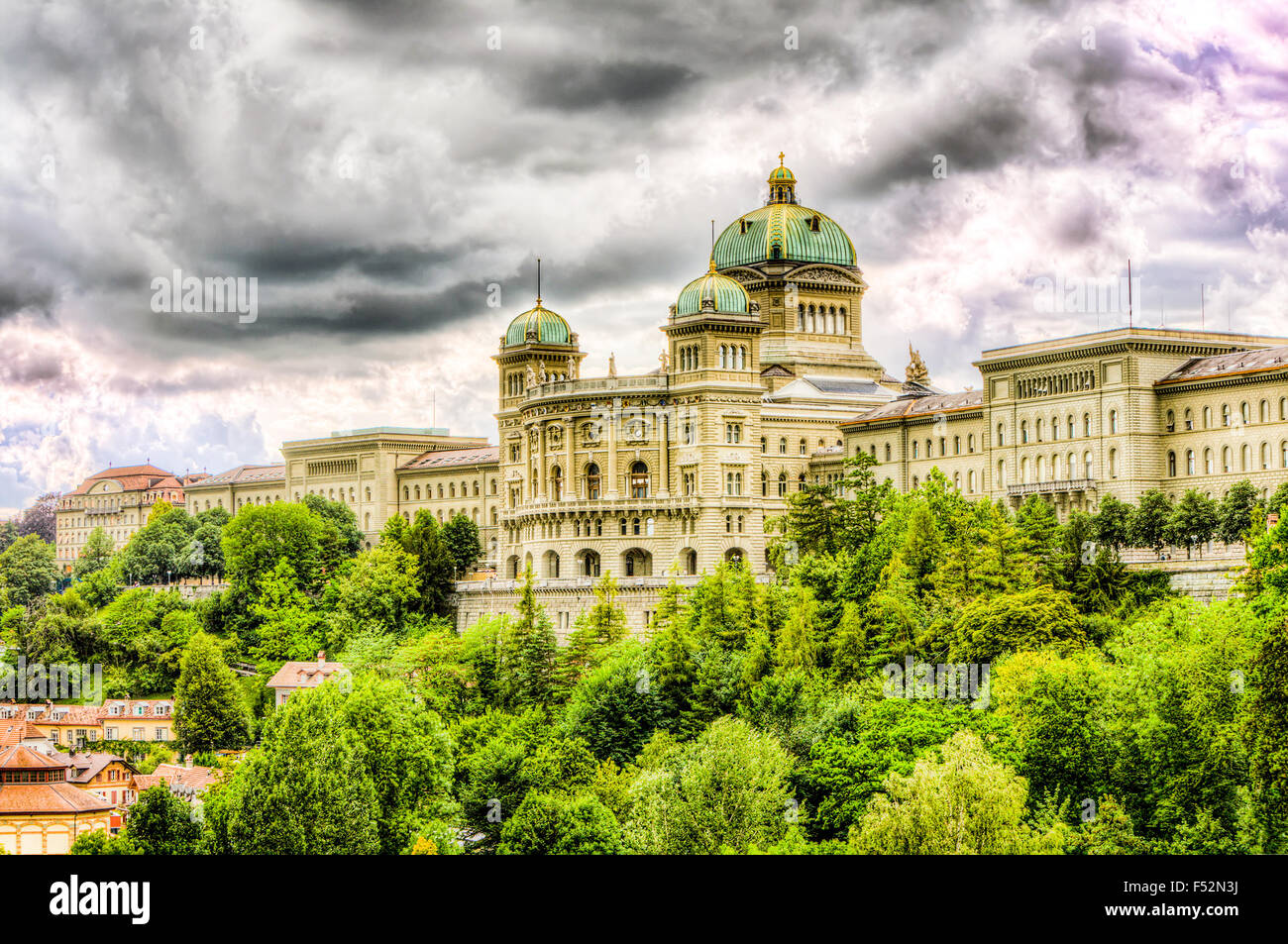 Heavy Cloud Above Swiss Parliament Building In Bern Stock Photo - Alamy