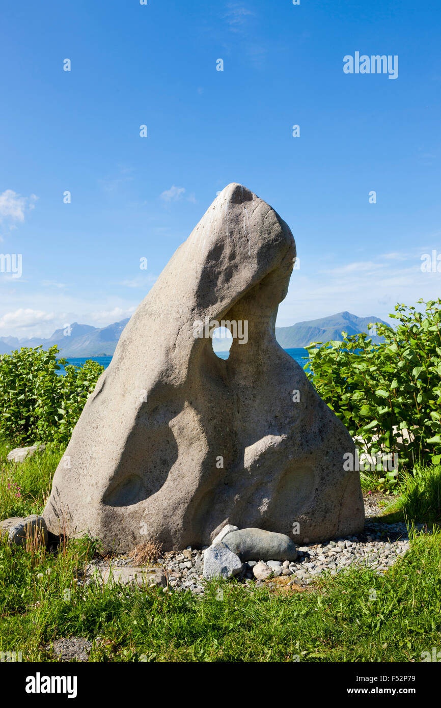 Erratic block with hole, Lofoten, Norway Stock Photo - Alamy