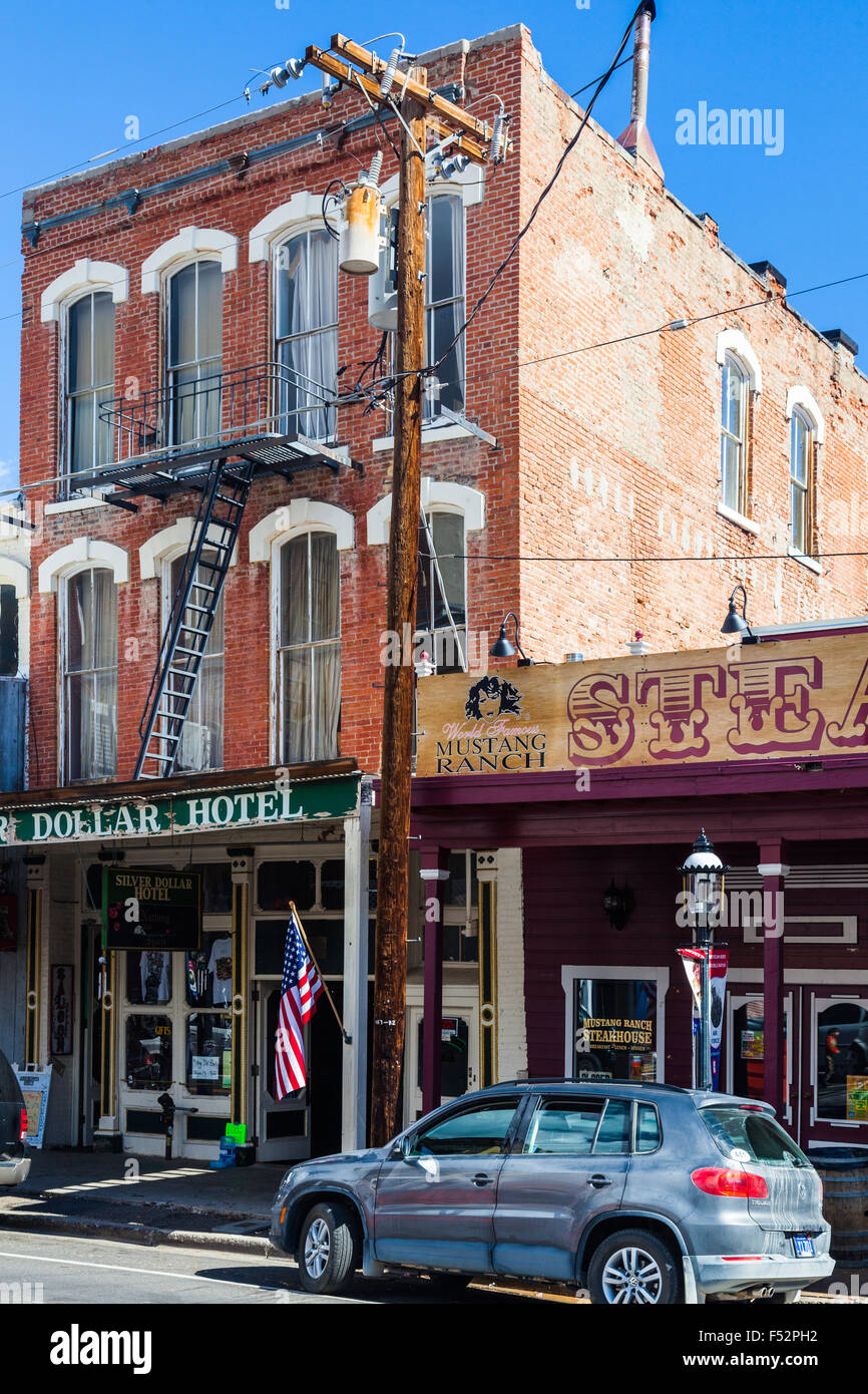 View of the Silver Dollar Hotel along the main street of Virginia City ...