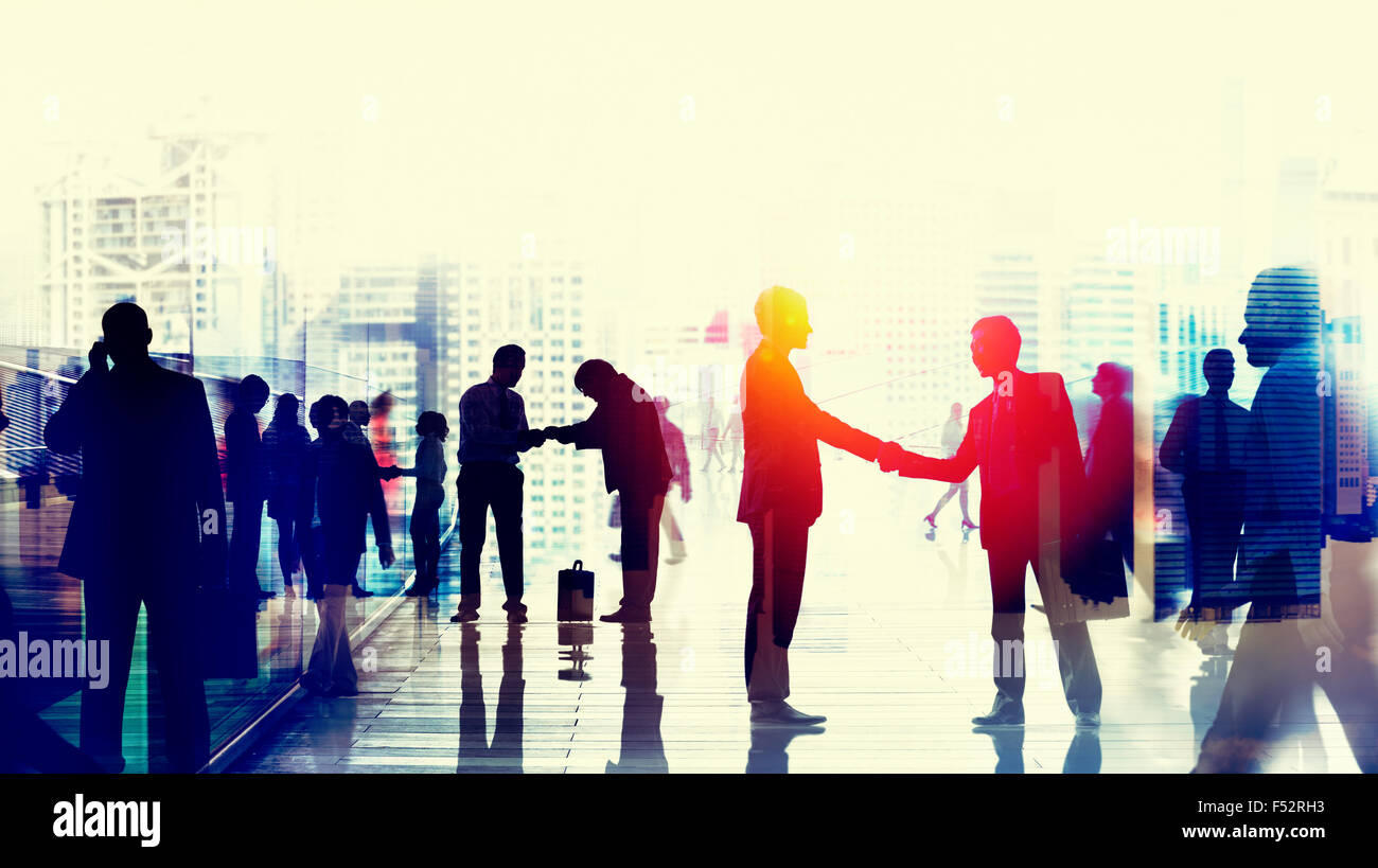 Business People Walking Commuter Rush Hour Handshake Concept Stock ...