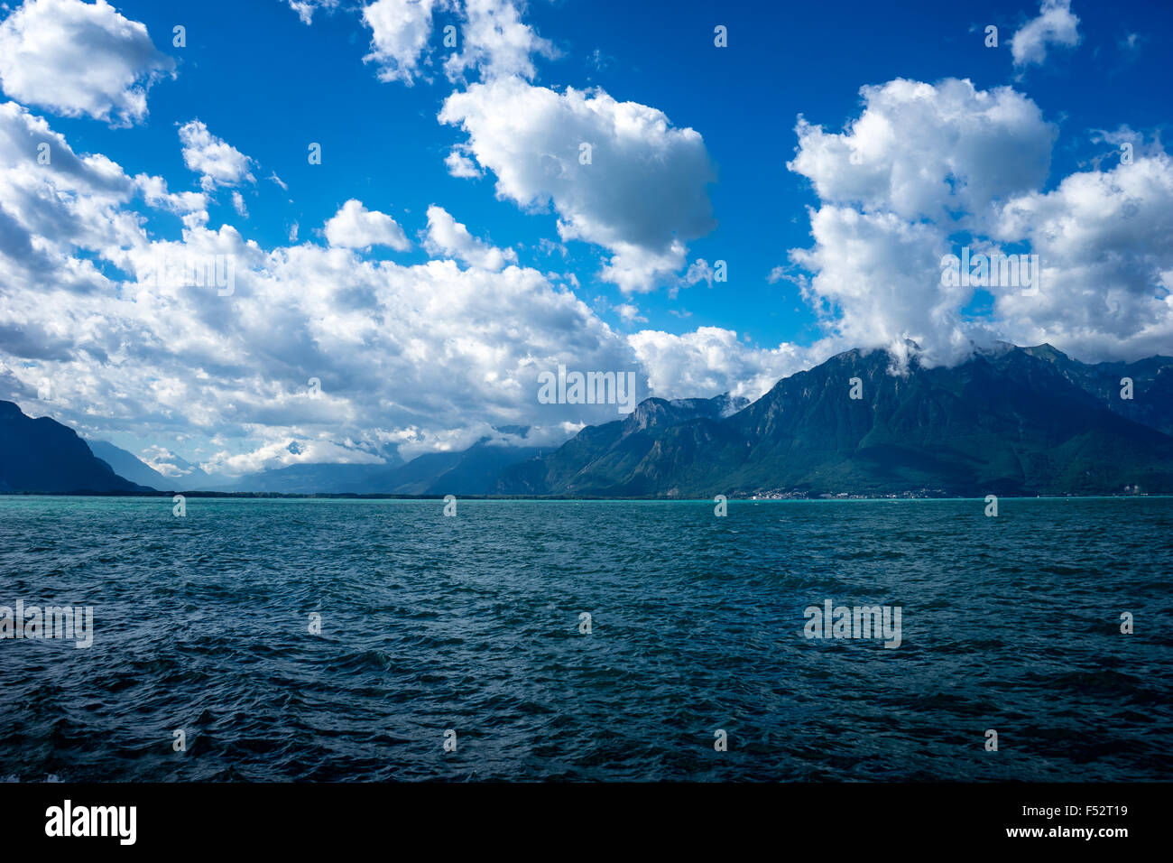 Water and landscape of Lake Geneva in summer. Lake Geneva, Switzerland ...