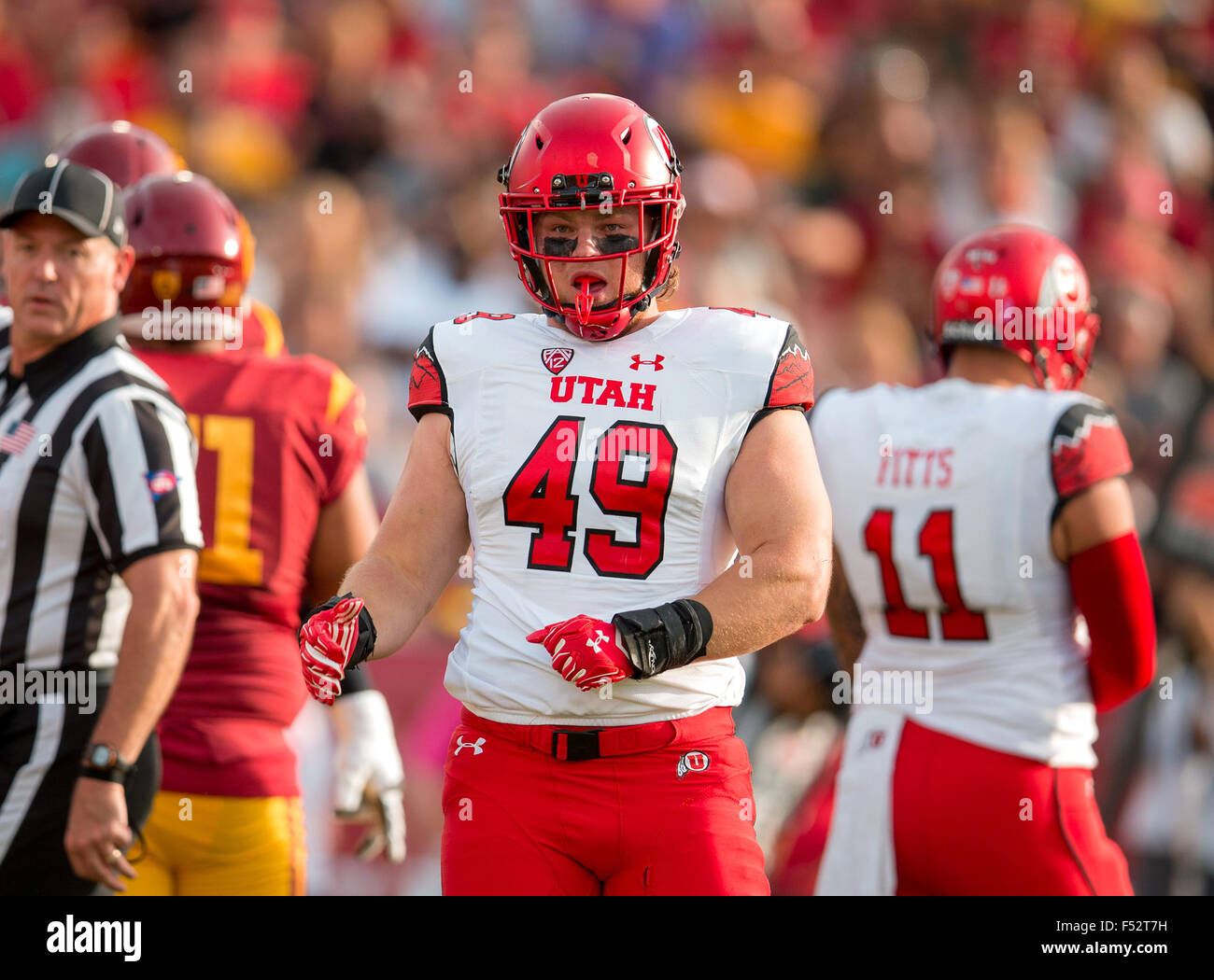 Los Angeles, CA, USA. 24th Oct, 2015. Utah Utes linebacker(49) Hunter ...