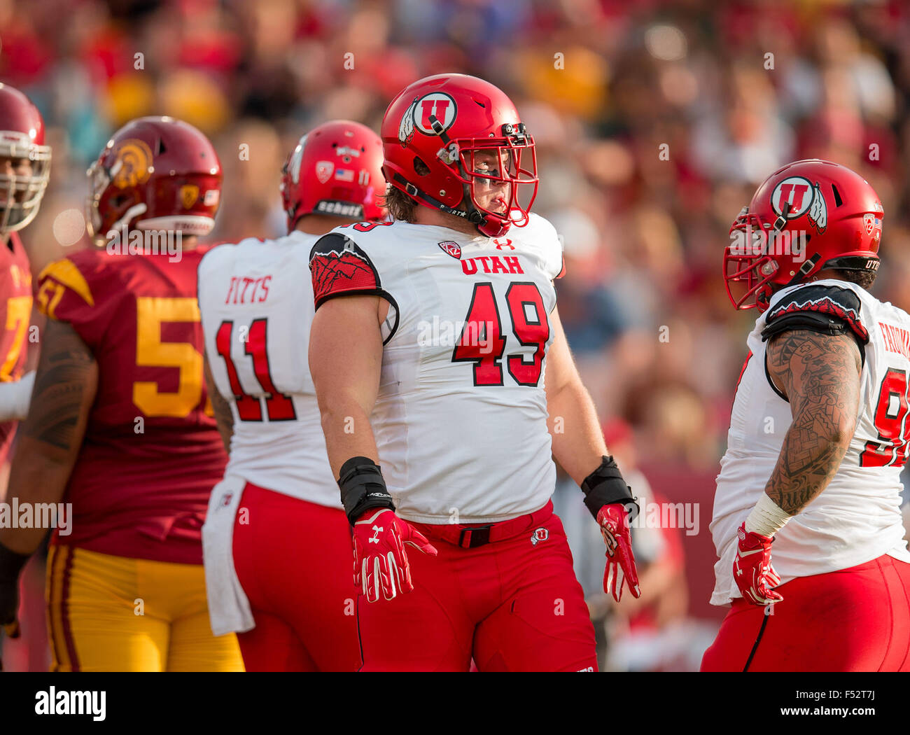 Los Angeles, CA, USA. 24th Oct, 2015. Utah Utes linebacker(49) Hunter ...