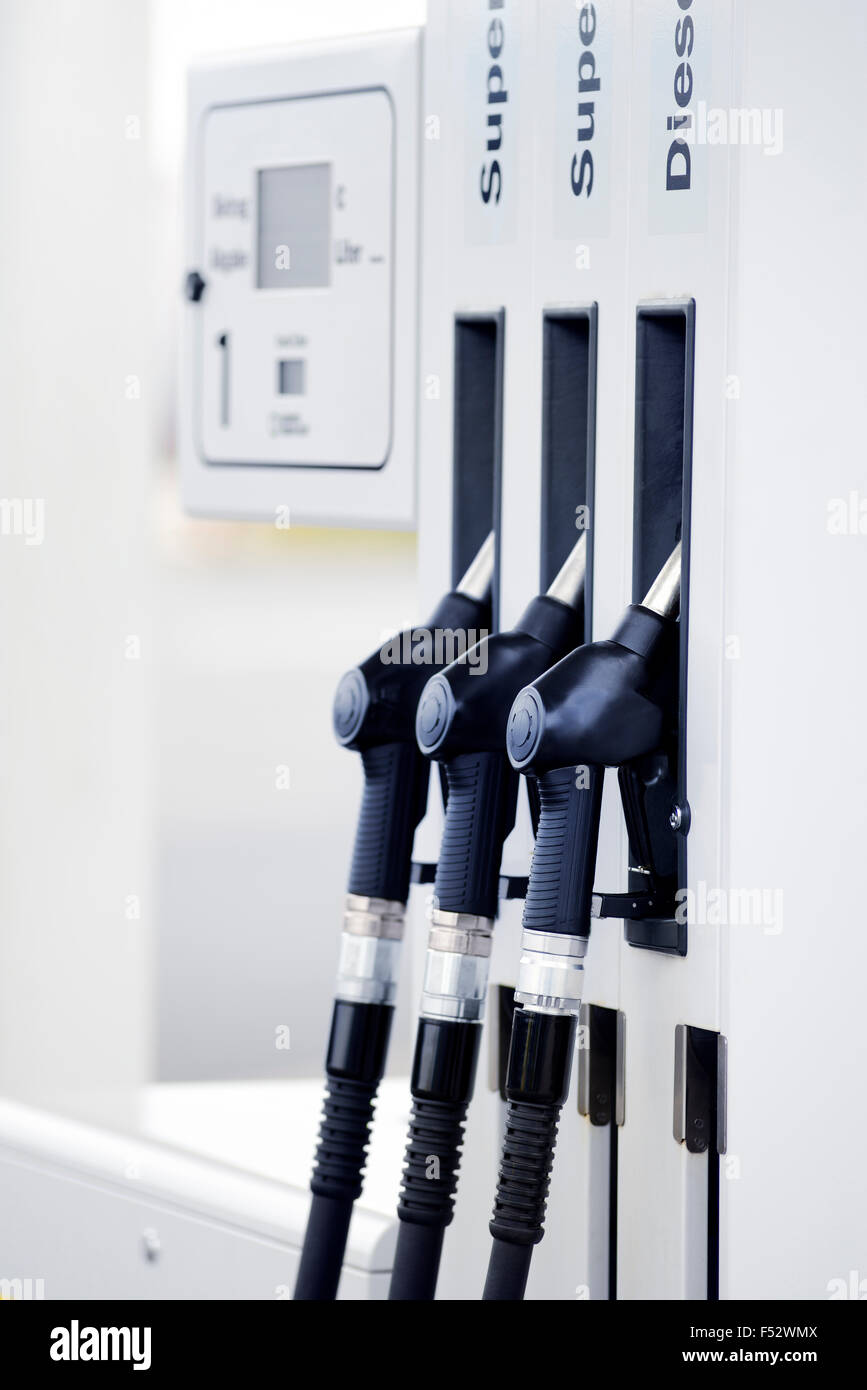 Petrol pump in a filling station, Germany, North Rhine-Westphalia ...