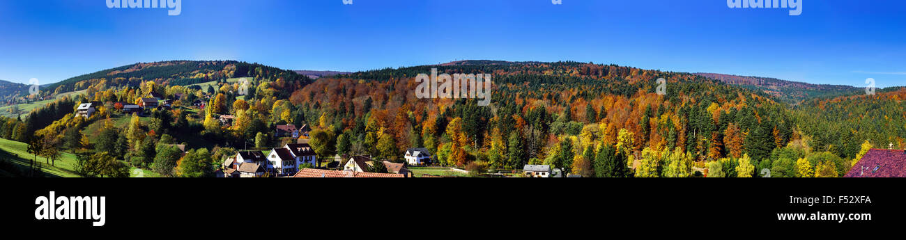 Beautiful wide panoramic view of autumn colorful hills, Alsace Stock ...