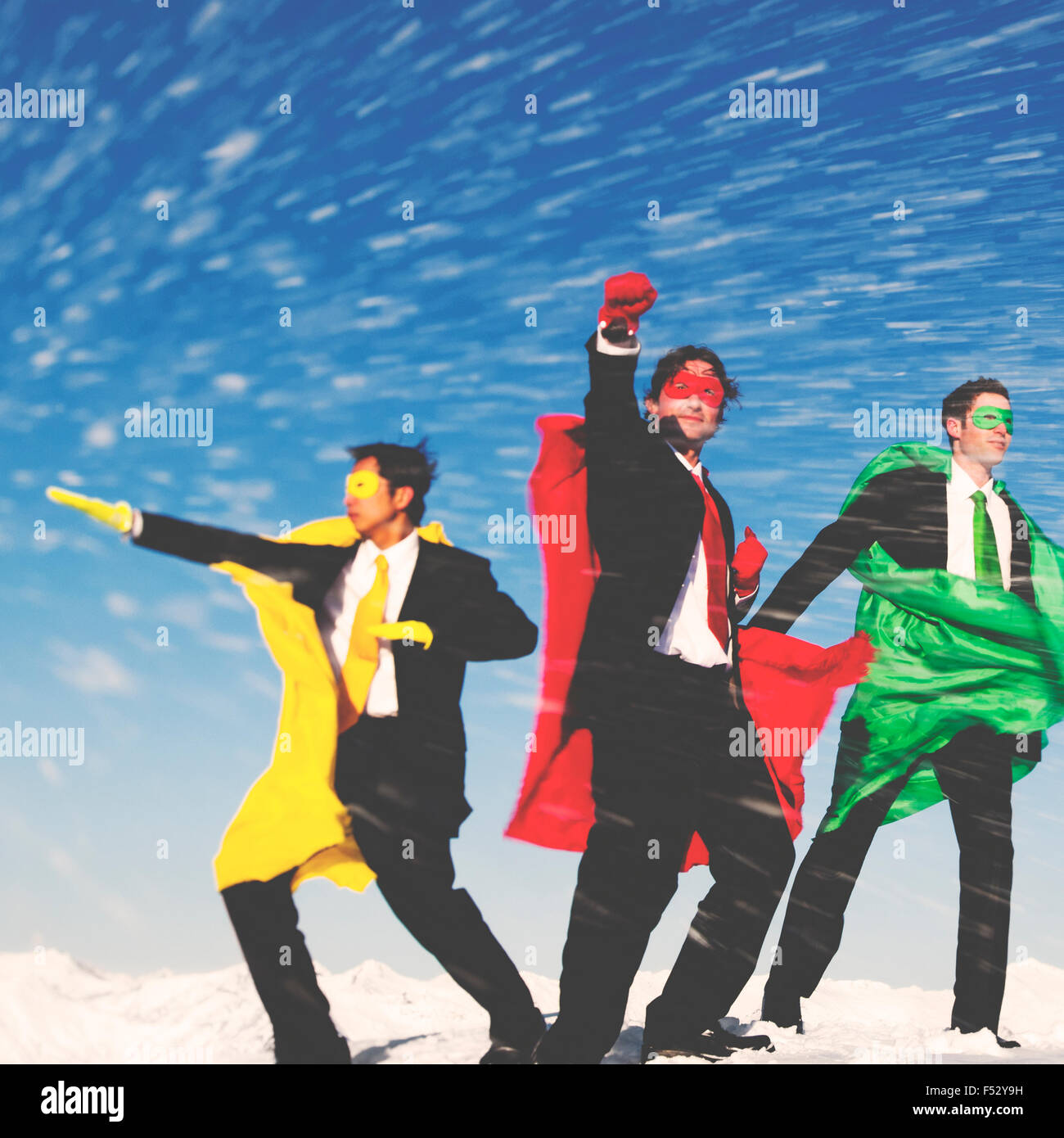 Business Superheros Winter Snow Rescue Concept Stock Photo - Alamy