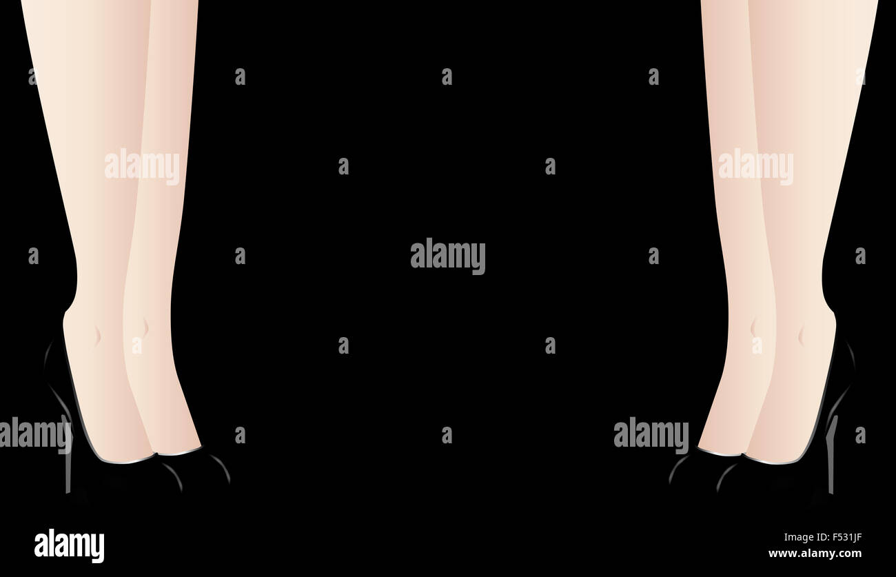 Two pair of ladies legs in stiletto heal shoes and pale tights as a ...