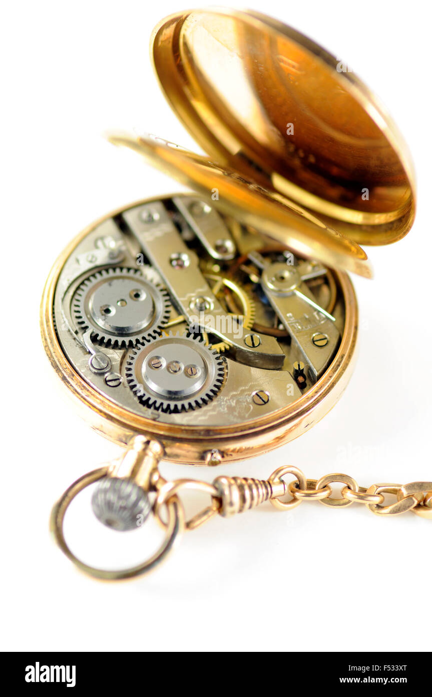 Interior of Gold Fob Pocket Watch Stock Photo - Alamy