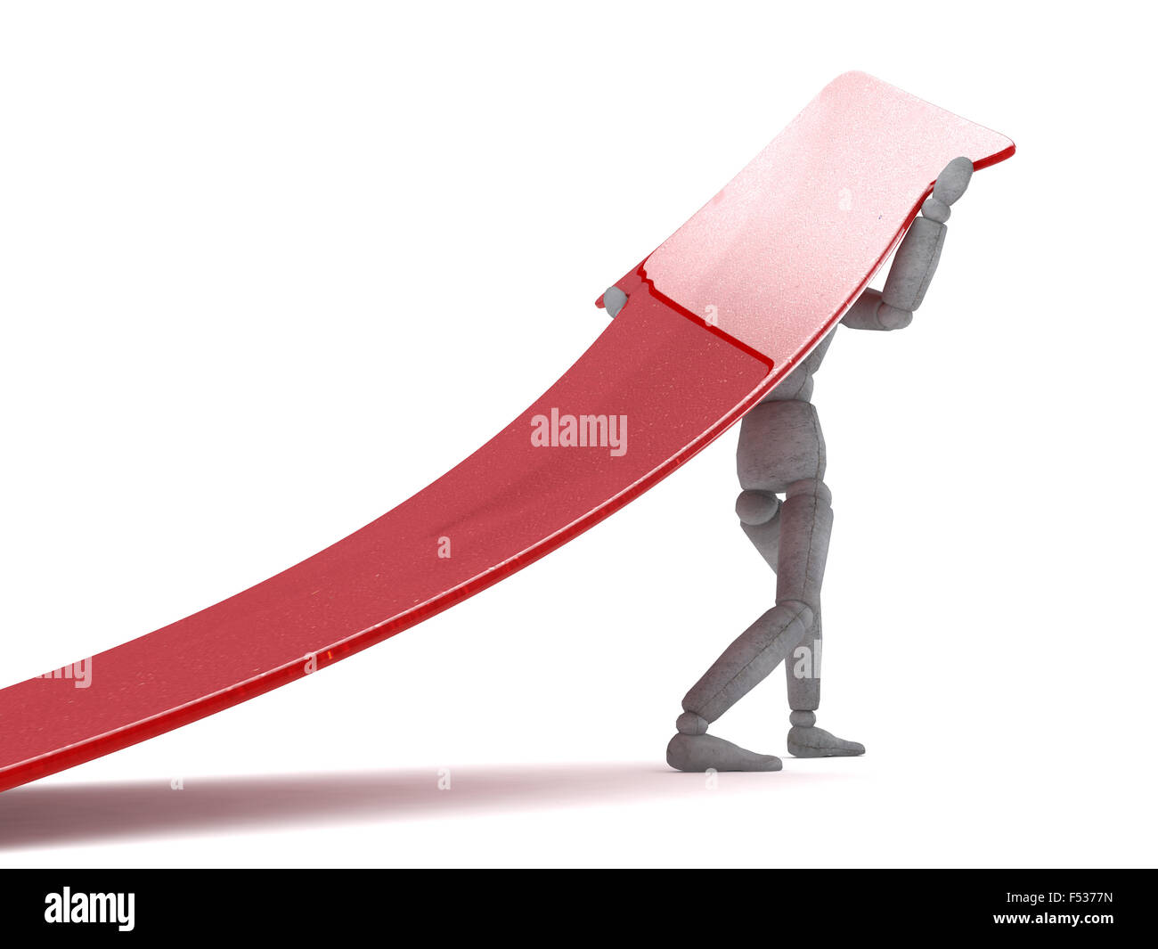 3d doll puppet model figure of a man holding a red arrow growing on his ...