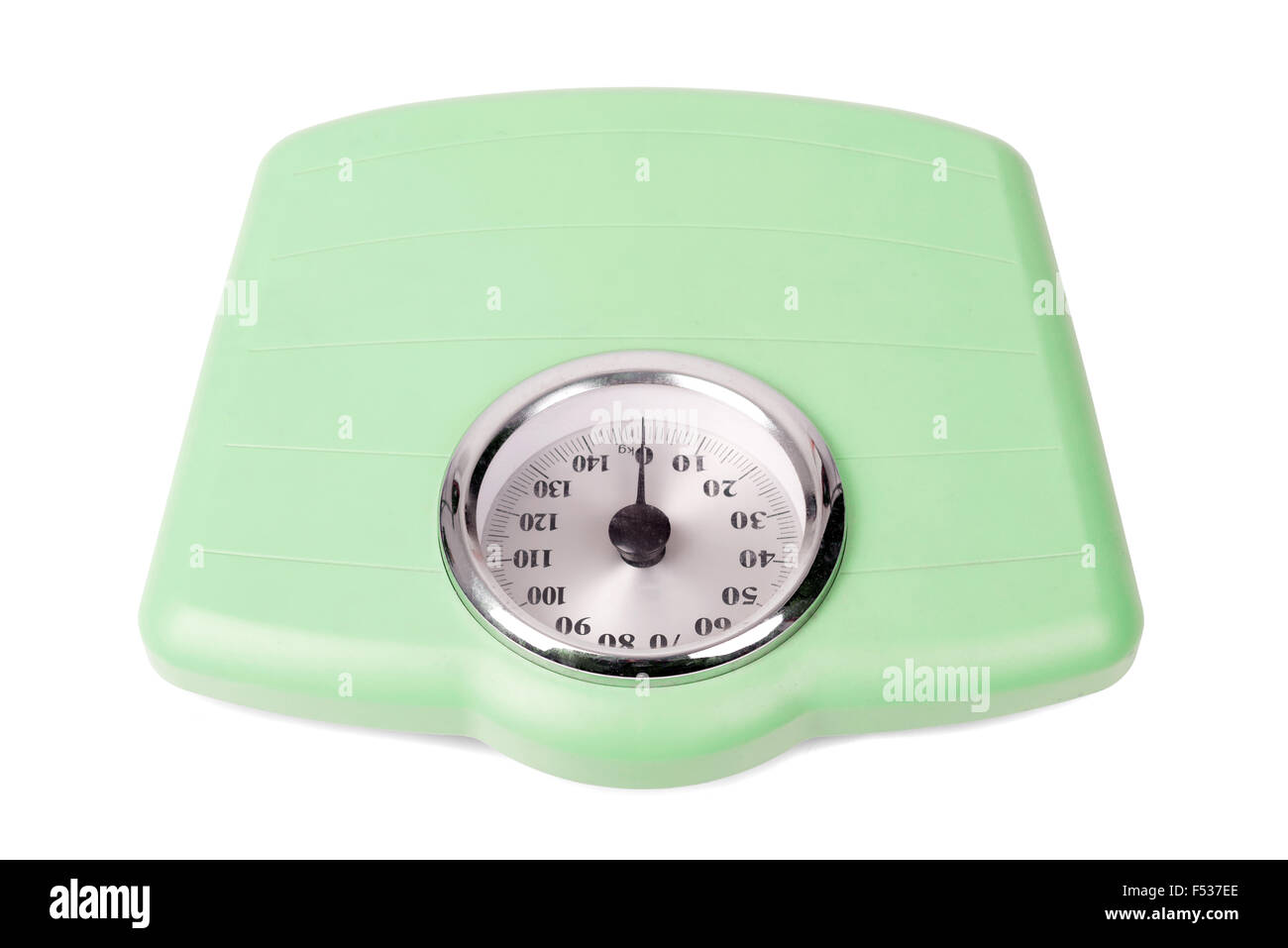 Green bathroom scale isolated in white Stock Photo - Alamy
