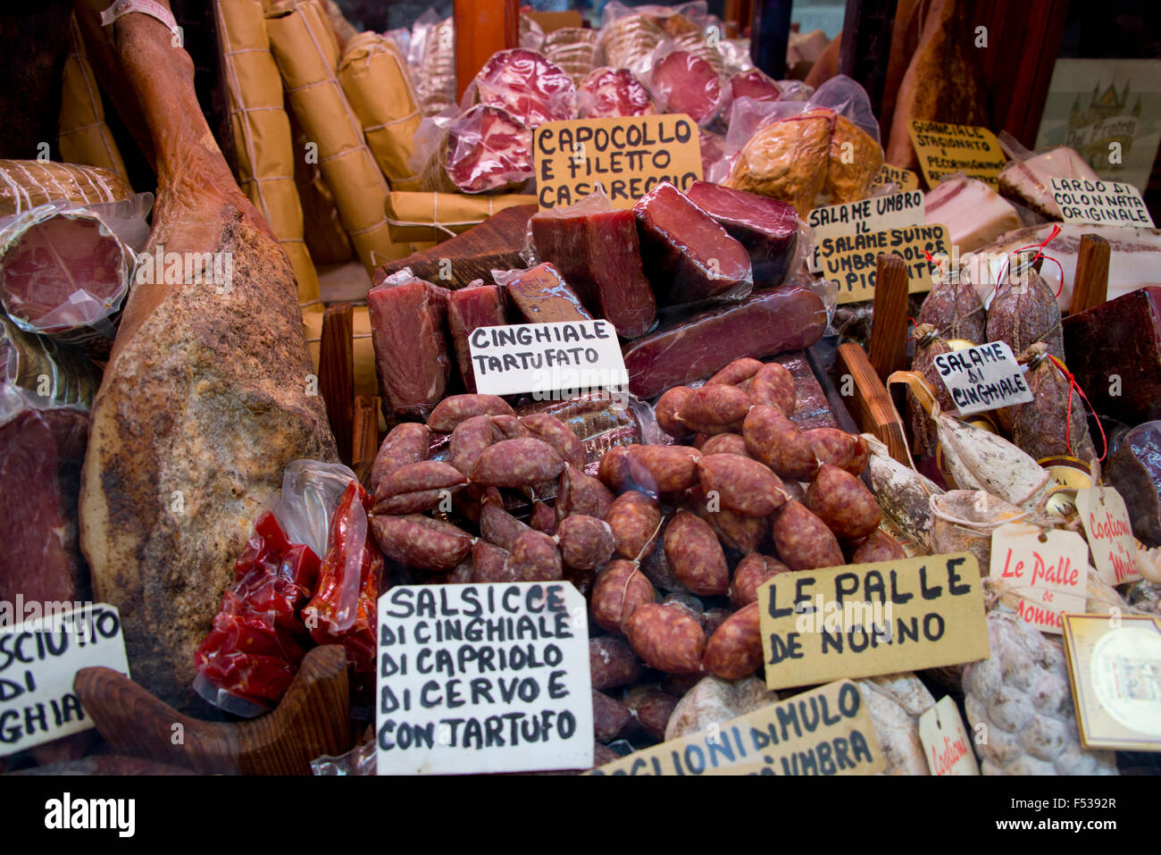 Italy, Orvieto. Butcher shop window Stock Photo - Alamy