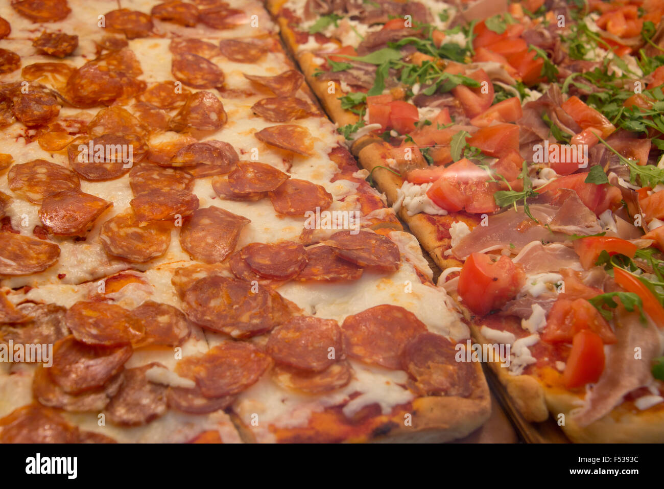 Italy, Tuscany, Florence. Traditional Italian pizza with pepperoni ...