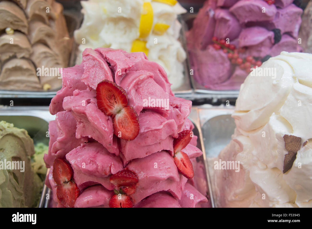 Italy, Tuscany, Florence. Typical Italian frozen gelato (ice cream ...