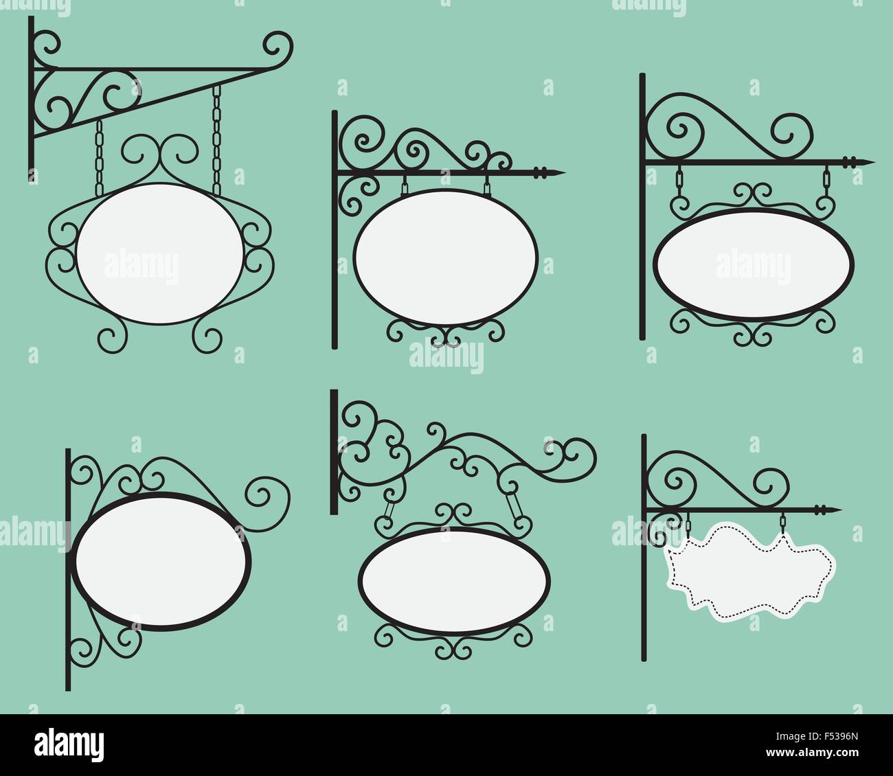 Hanging sign and Banner with black curved steel border and circle ...