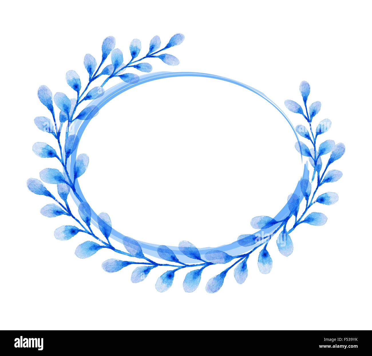 Watercolor round blue floral frame Stock Photo - Alamy