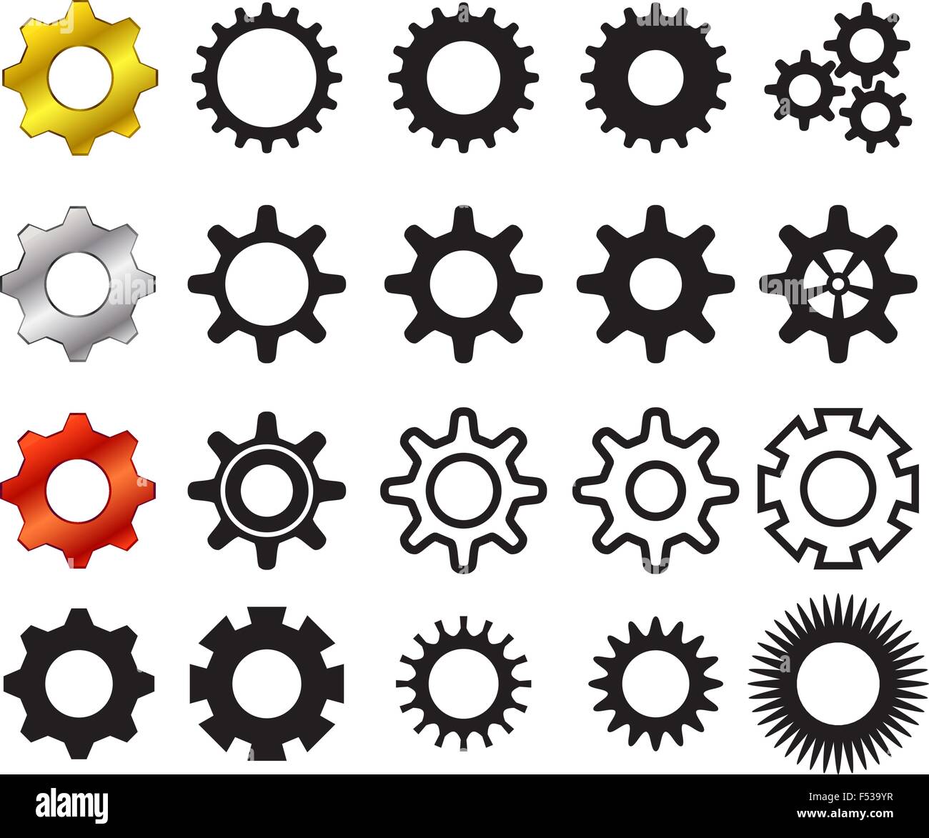 Set of cog icons in many style, Vector Stock Vector Image & Art - Alamy