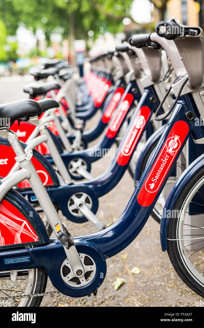 Santander Boris Bikes on Pitfield Street, Shoreditch, London Stock ...