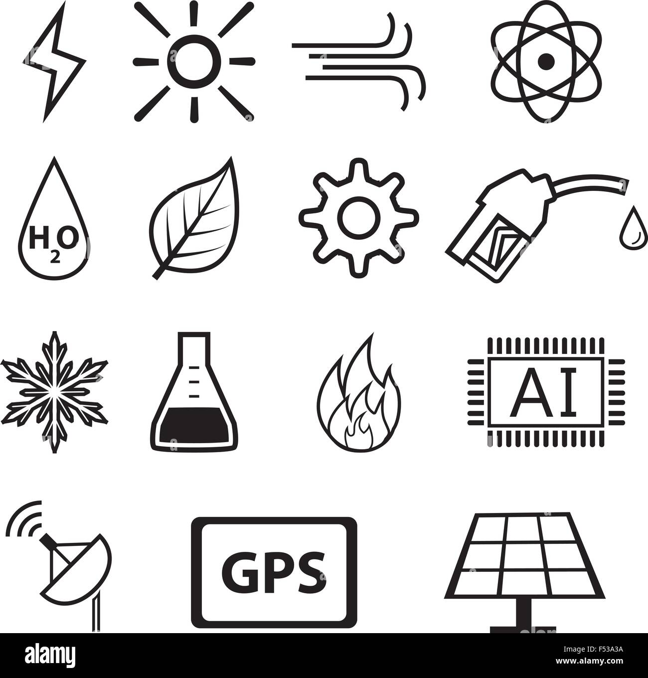 Set of power and energy system in linear icons, vector Stock Vector ...