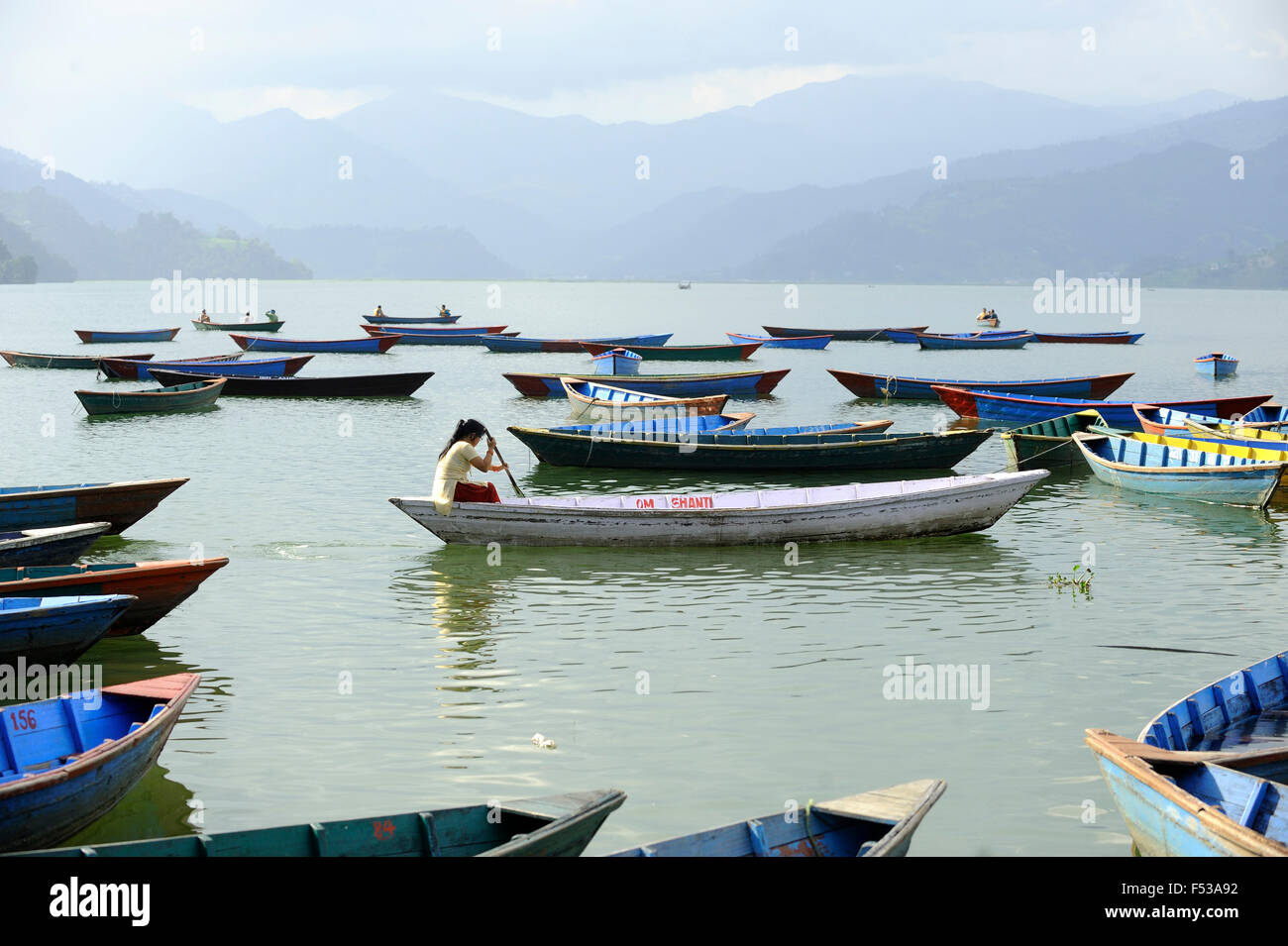 Boats on the Phewa Lake in Pokhara, Himalaya, Nepal, Asia Stock Photo ...