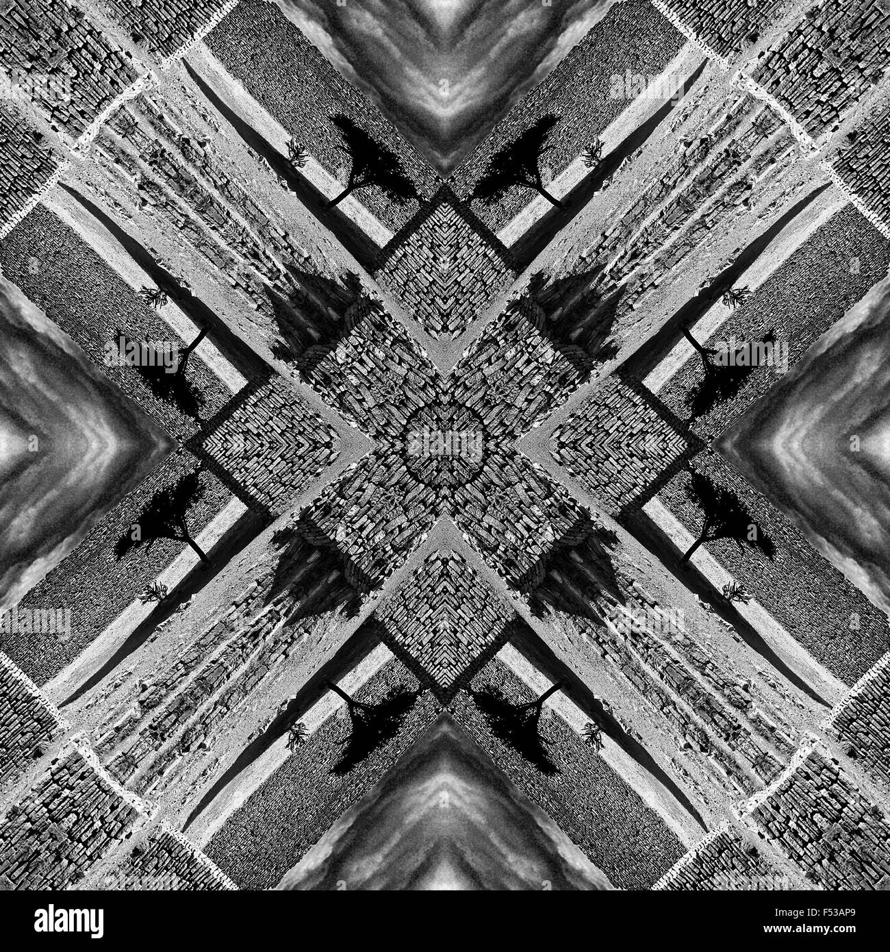 Psychedelic kaleidoscopic pattern background in Black and White Stock ...