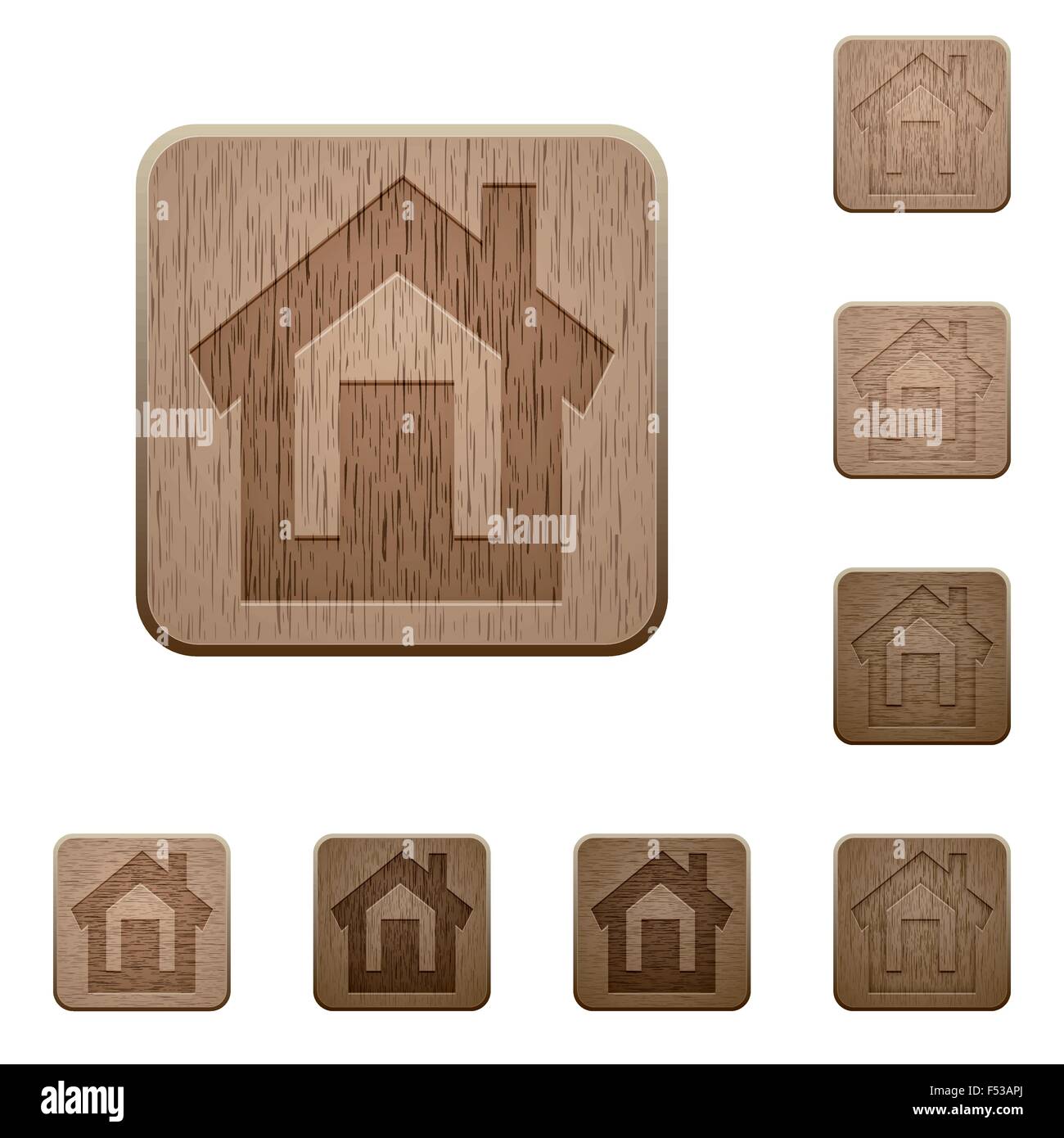 Set of carved wooden home buttons. 8 variations included. Arranged ...