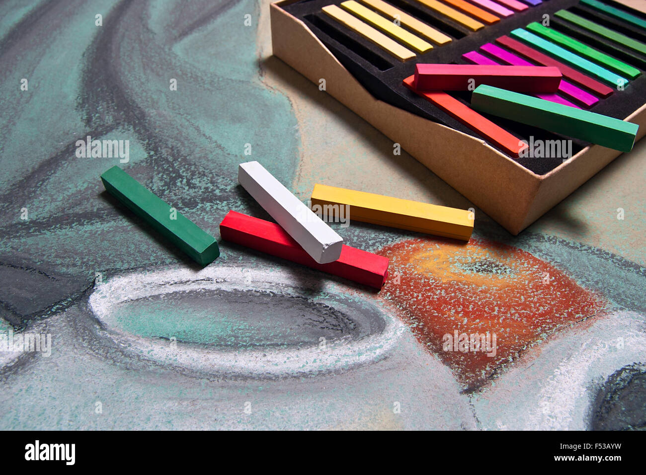 Artist chalk pastels and original pastel drawing of still life on the ...