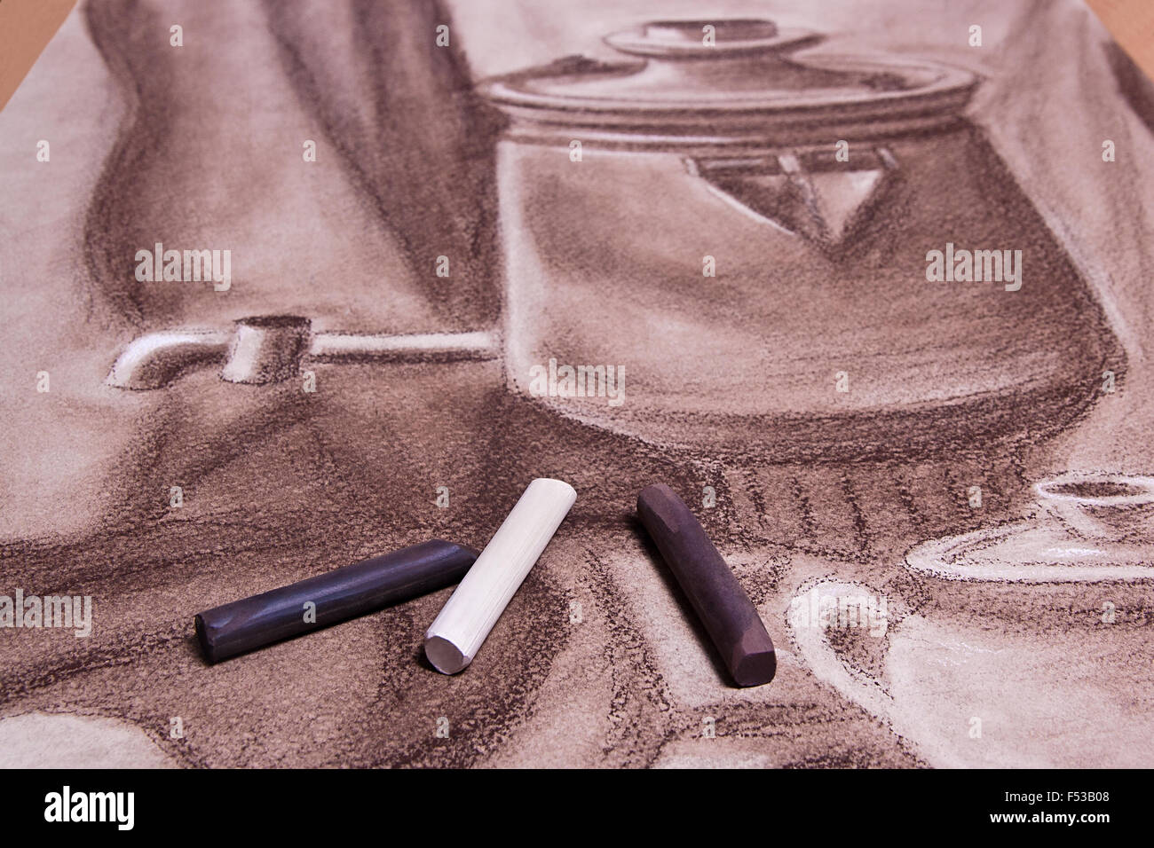 Artist chalk pastels and original pastel drawing of still life on the ...