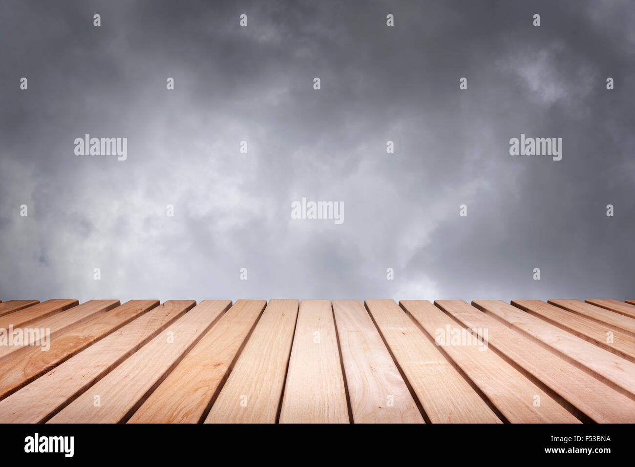 Wood platform and sky Stock Photo - Alamy