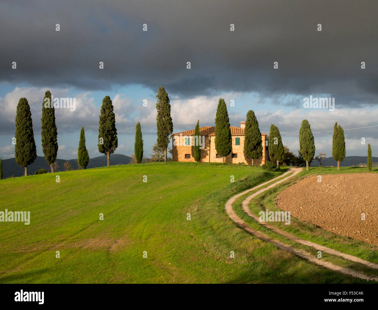 Europe, Italy, Tuscany, Pienza. Villa 1 Cipressini, a Tuscan farmhouse ...
