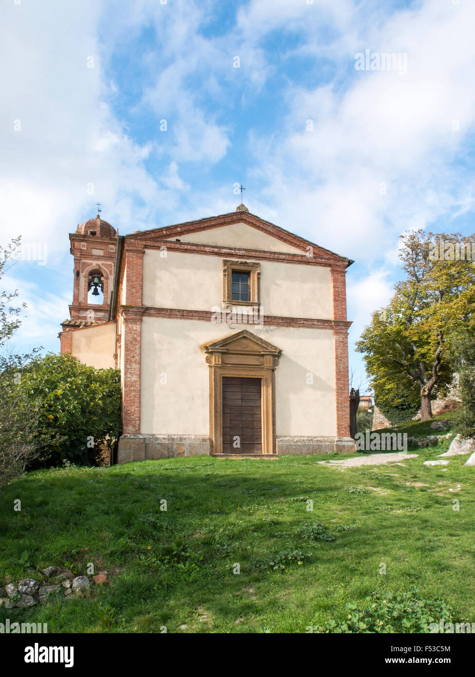 Europe, Italy, Tuscany, Montefollonico. San Leonardo Church, the ...