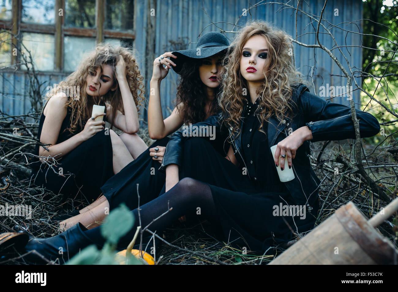 three vintage women as witches Stock Photo - Alamy