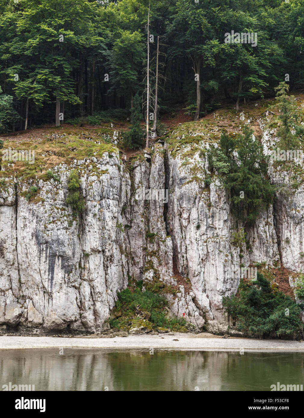 Rock formations alongside the Danube River on the Kelheim to Weltenburg ...