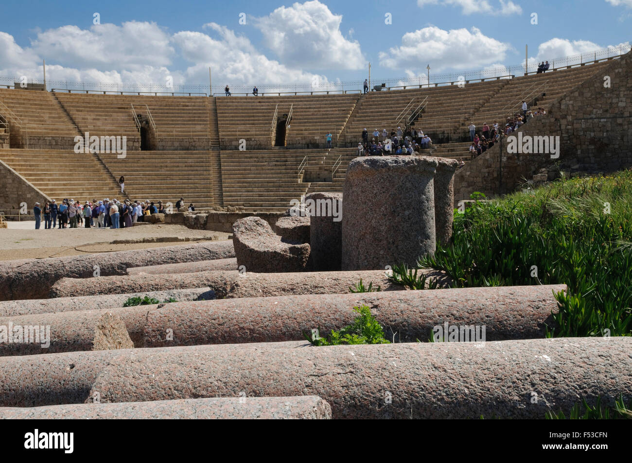 Archaeological site Caesarea, antique theatre, columns, Israel Stock ...