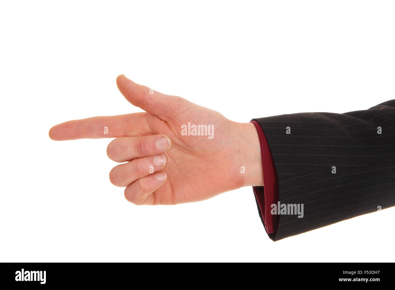 A closeup picture of a man's hand pointing one finger, isolated on ...