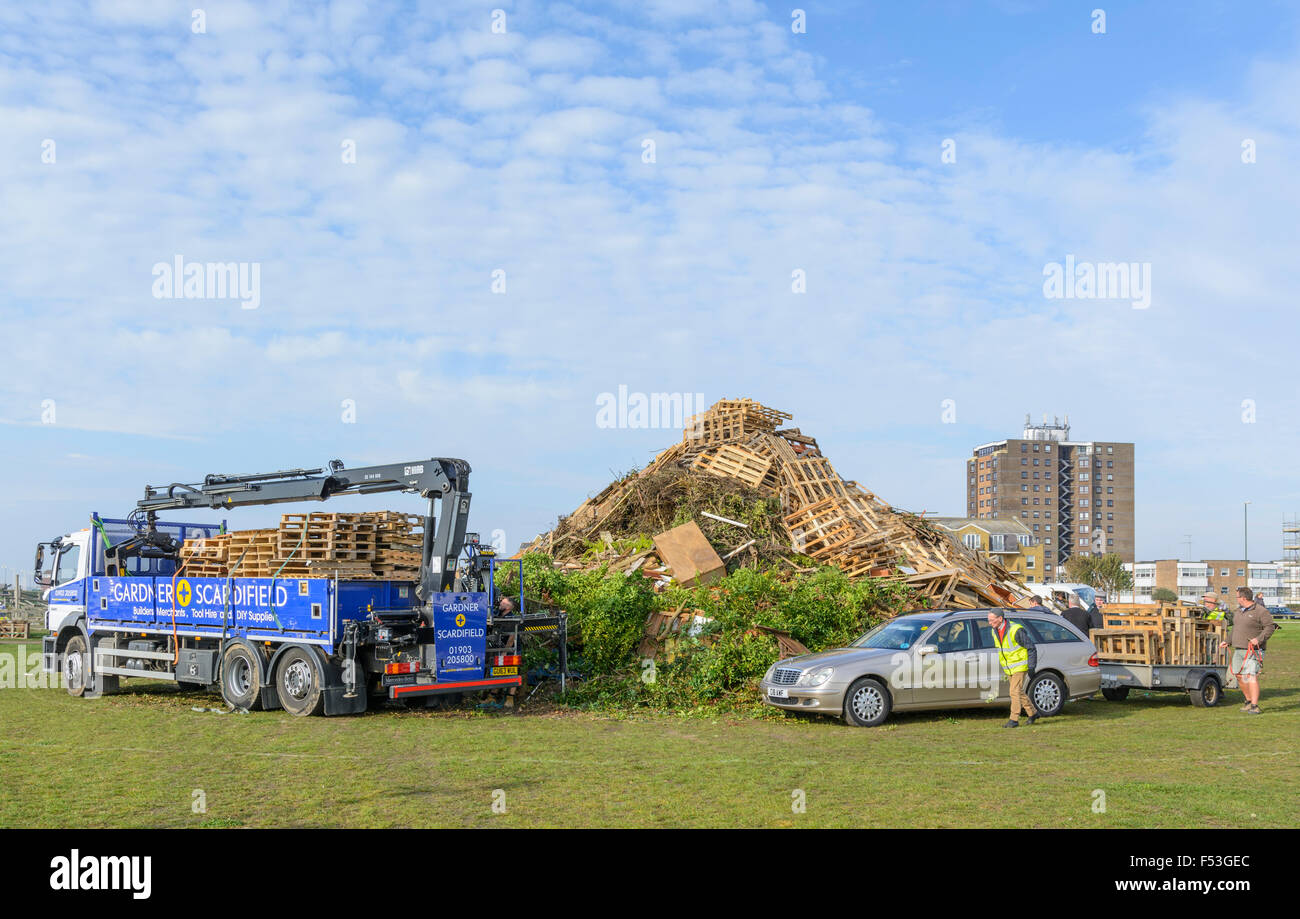 Building a bonfire ready for bonfire night in Littlehampton, West ...