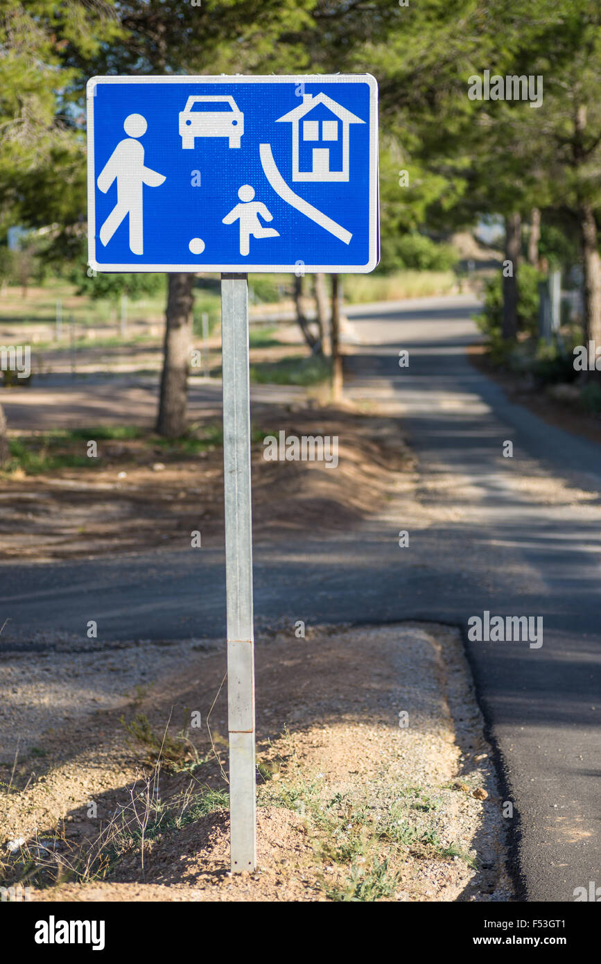 Traffic sign warning drivers they are entering a residential area Stock ...